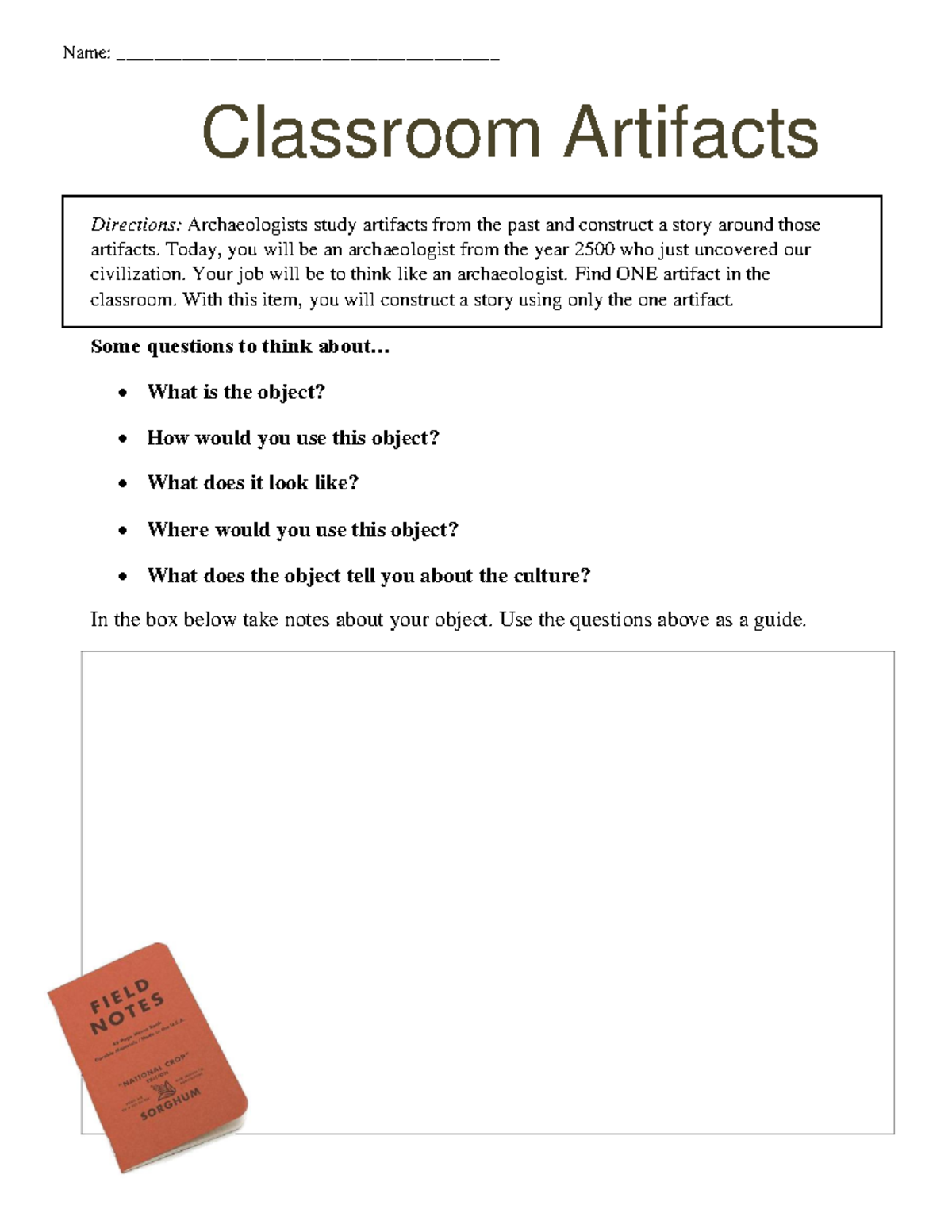 Prehistory Classroom Artifact Activity - Name ...