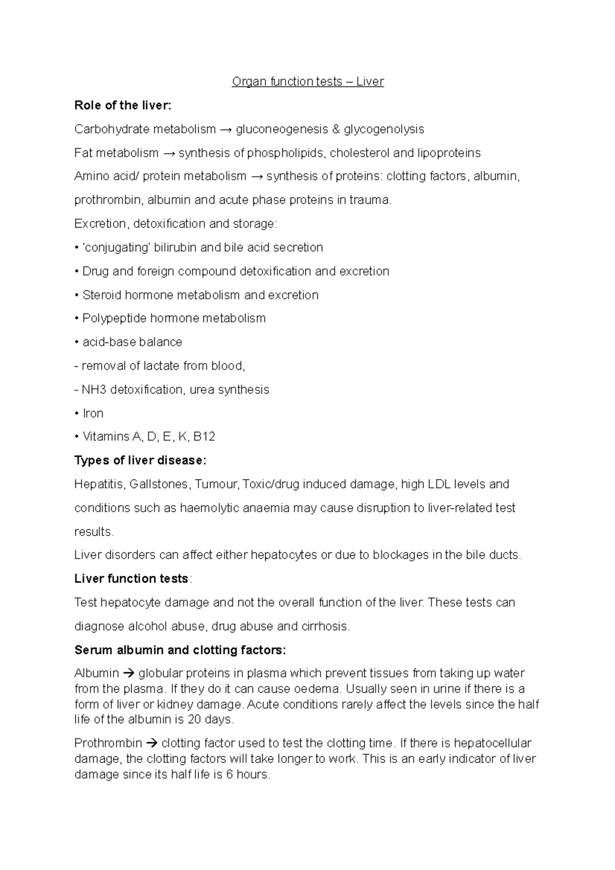 Liver function tests - Organ function tests – Liver Role of the liver ...