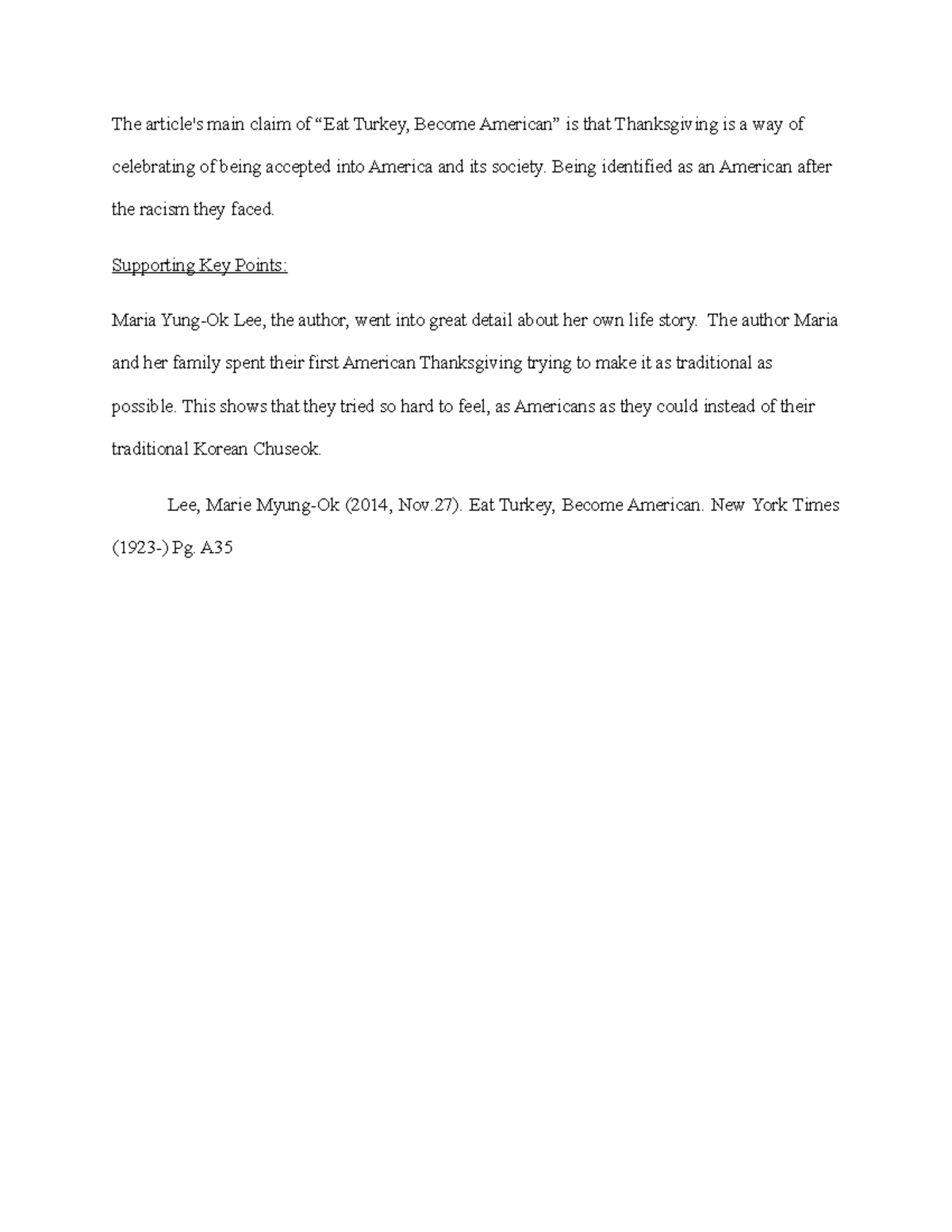 4-3 thesis statement - The article's main claim of “Eat Turkey, Become ...