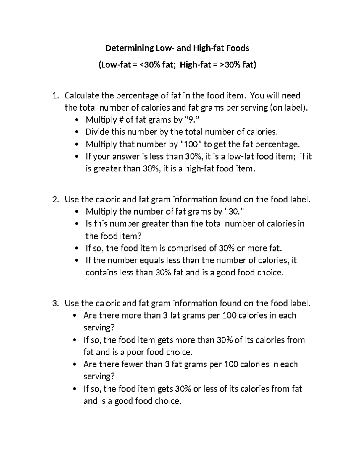 High Fat vs. Low Fat - Determining Low- and High-fat Foods (Low-fat