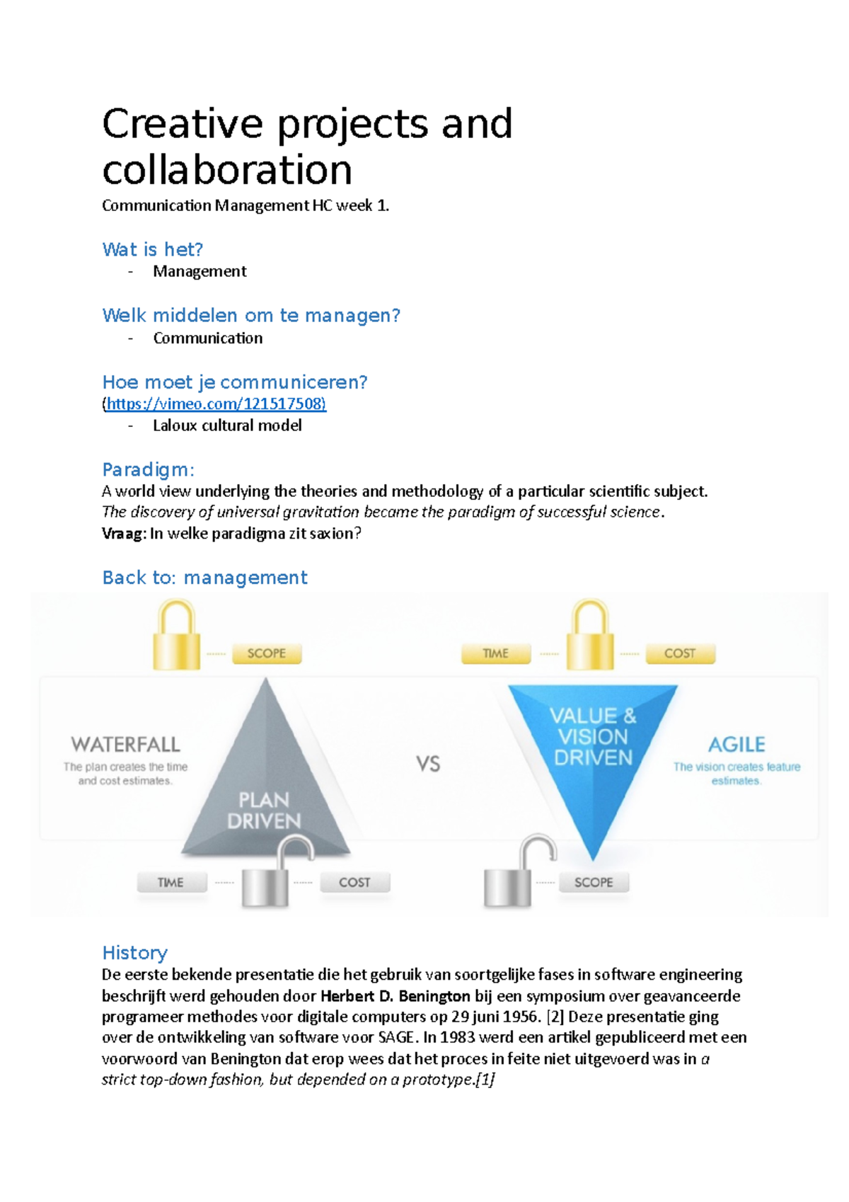 Samenvatting - college 3 - Creative projects and collaboration ...