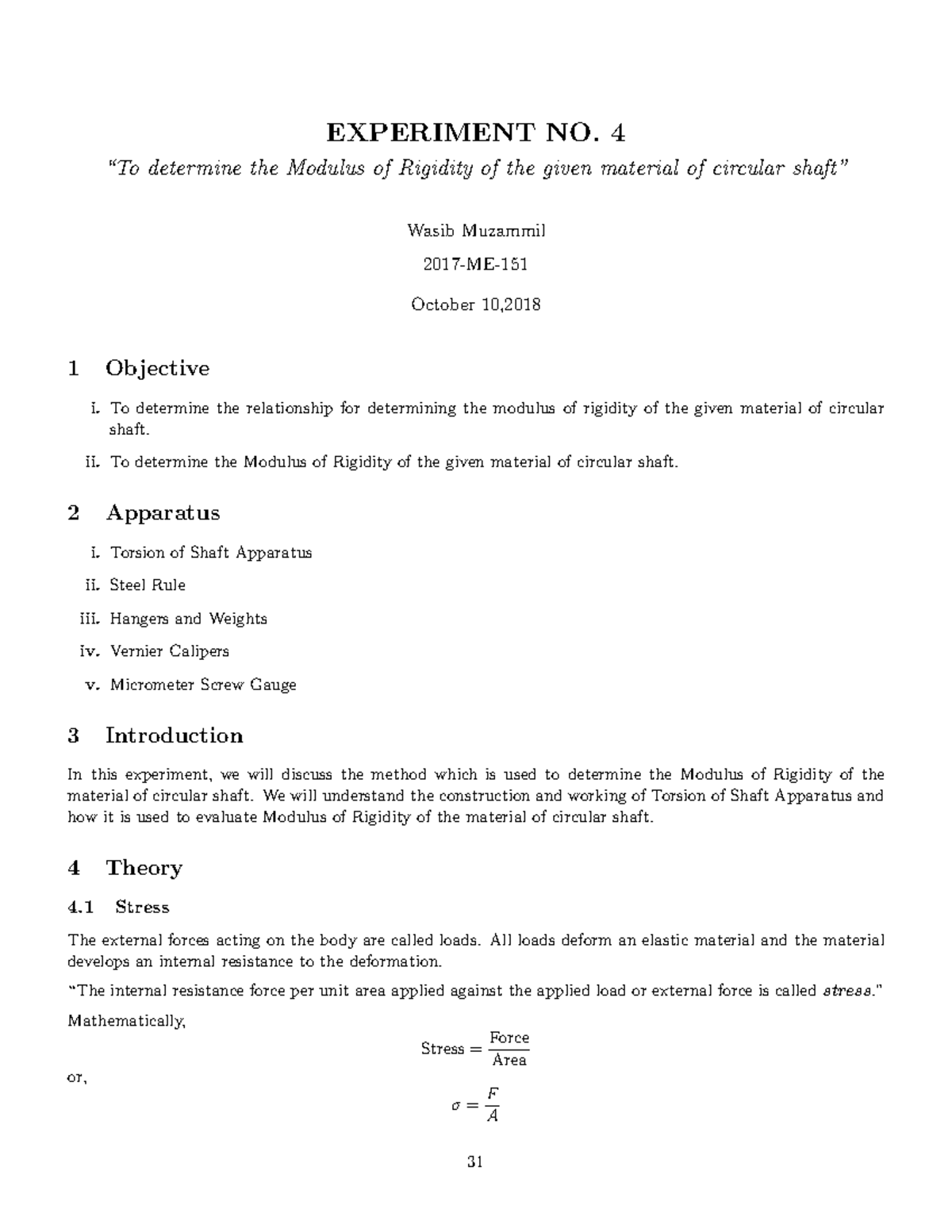 Fourth Experiment - Lecture notes 12 - EXPERIMENT NO. 4 “To determine ...