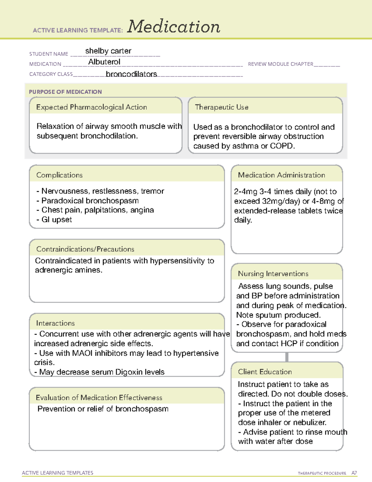 Albuterol - med templates - ACTIVE LEARNING TEMPLATES THERAPEUTIC ...