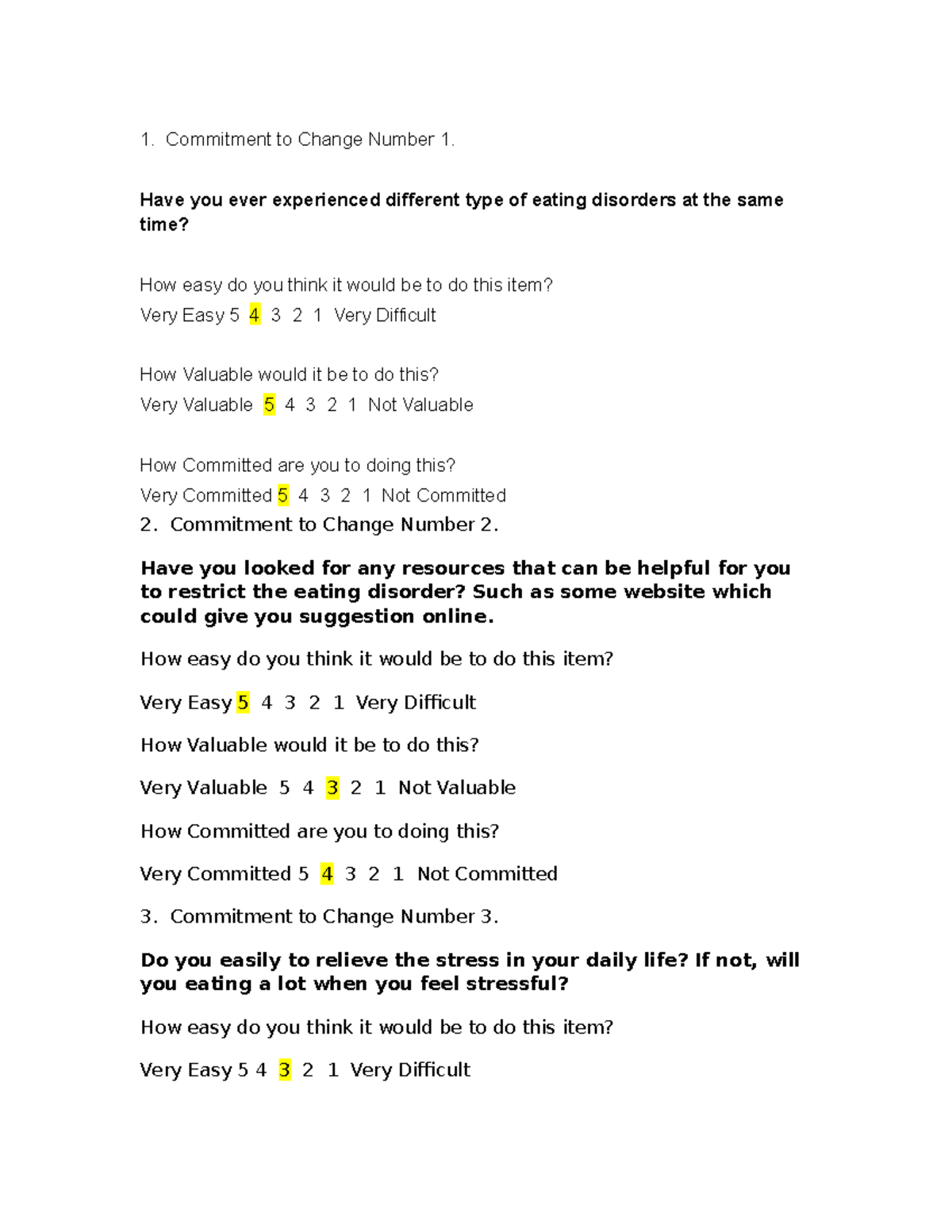 CTC8 - Commitment to Change - Commitment to Change Number 1. Have you ...