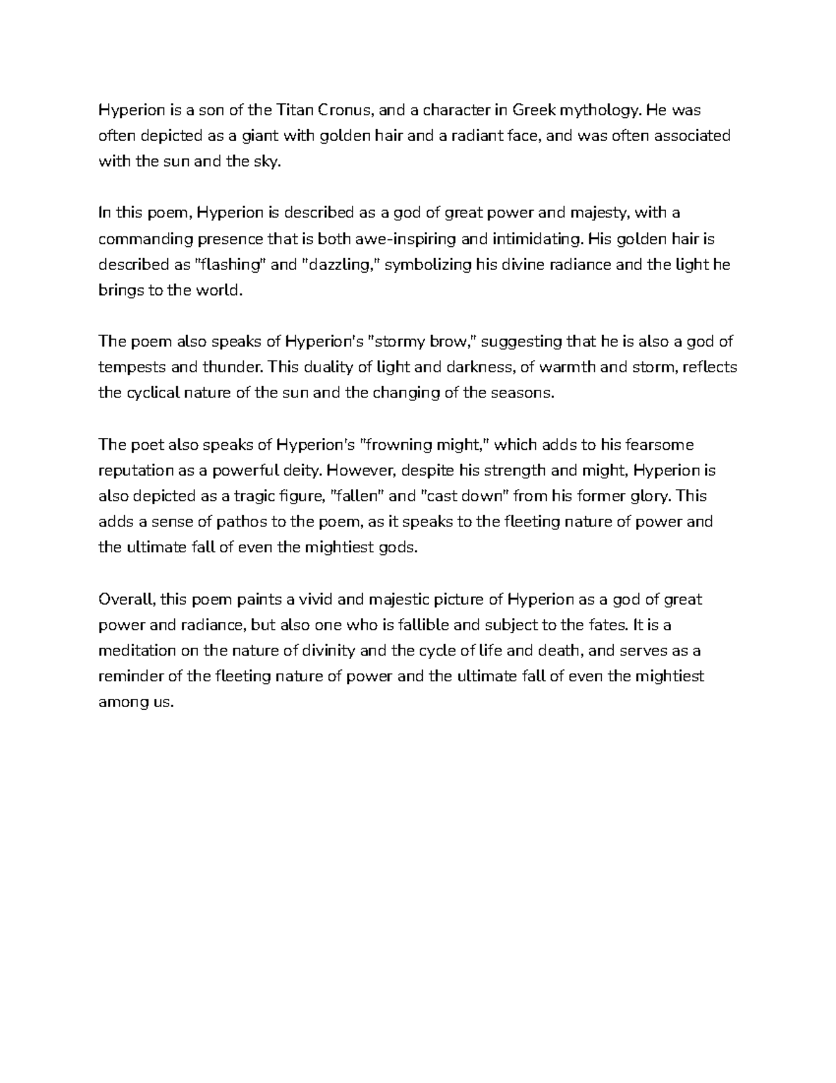 Hyperion - He was often depicted as a giant with golden hair and a ...