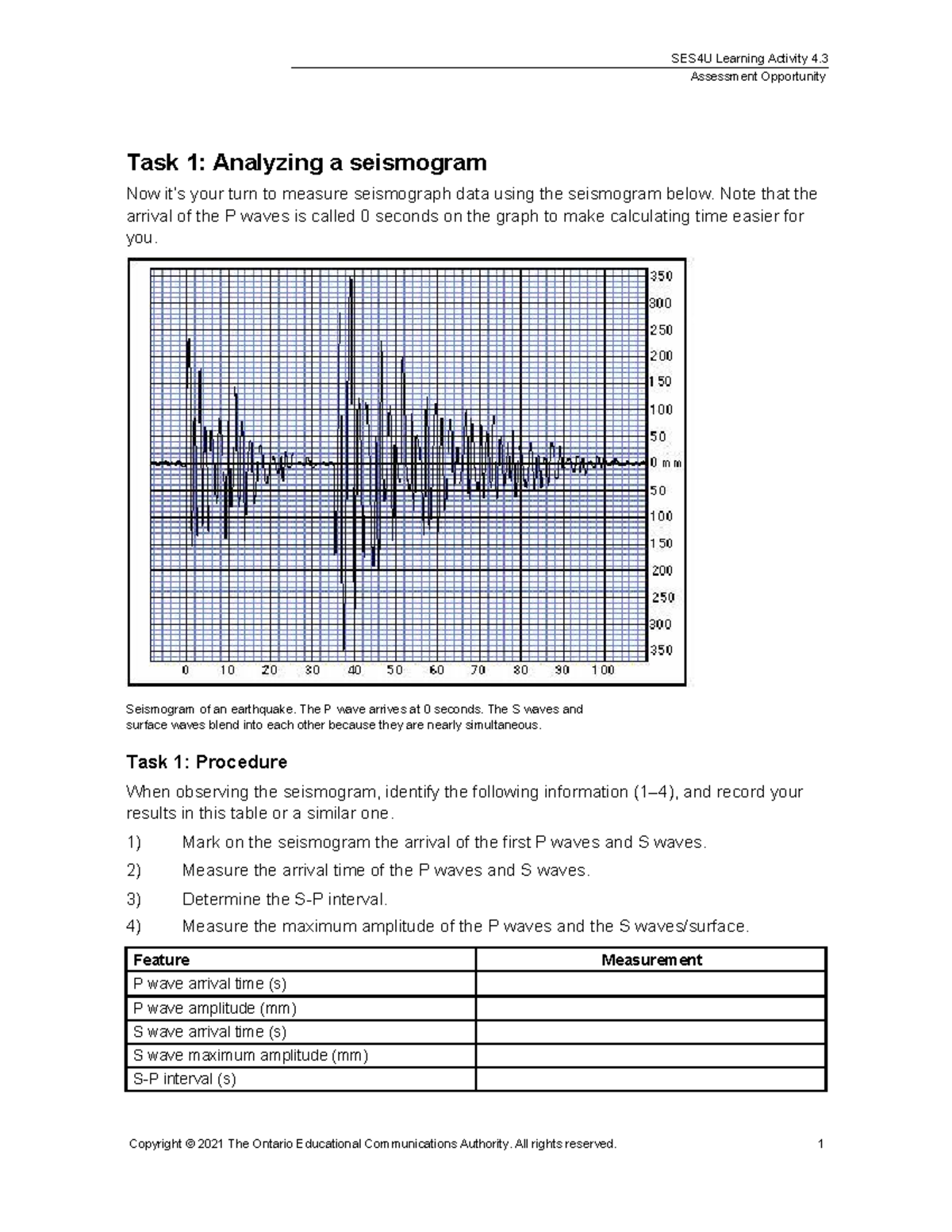 Wave length practice worksheet SES4U - Task 1: Analyzing a seismogram ...