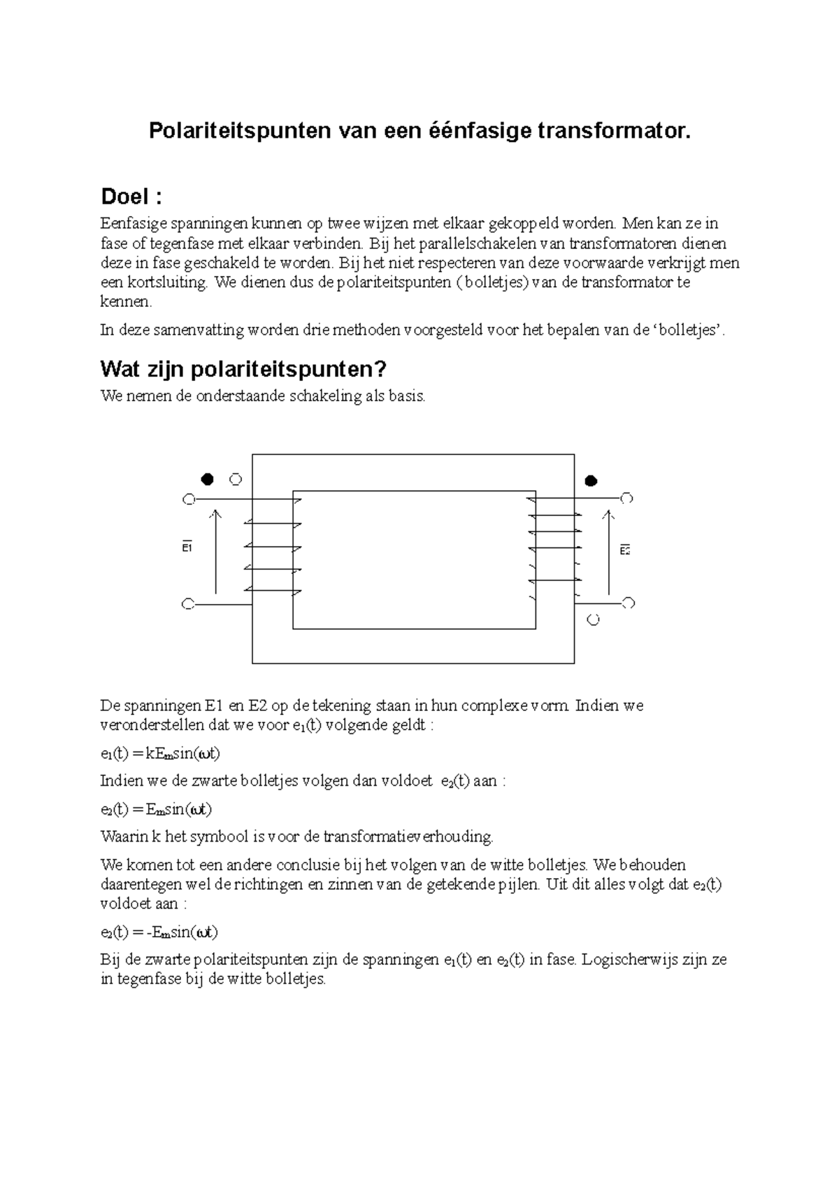 Polariteitspunten 1F transformatoren - Polariteitspunten van een ...