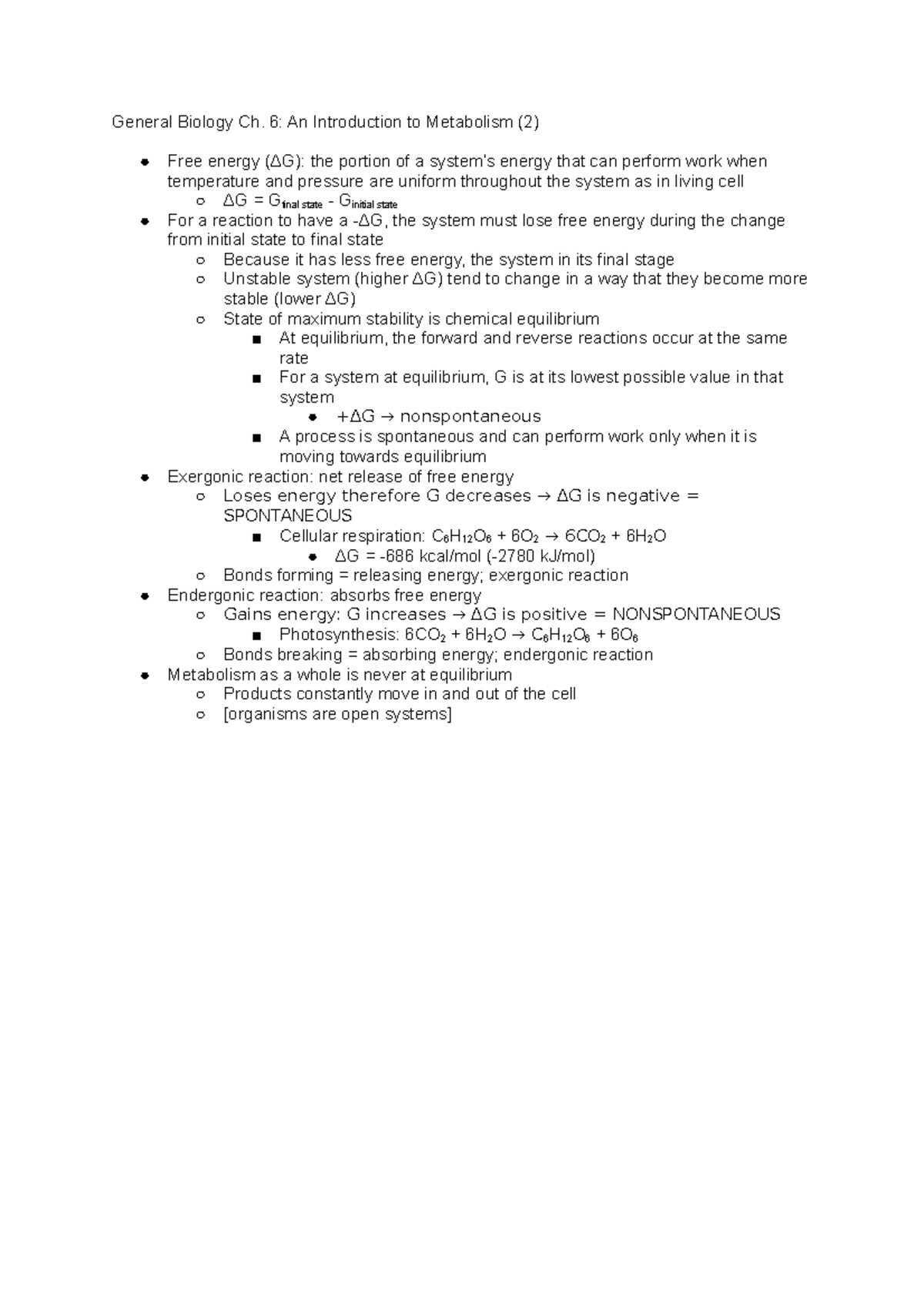 General Biology 1 Ch. 6 An Introduction to Metabolism - General Biology ...
