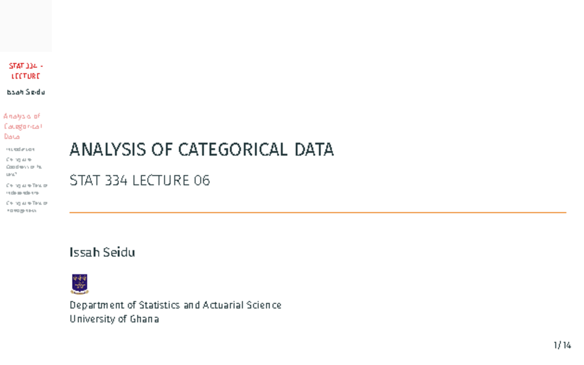 CHI- Square Tests - STAT 334 - LECTURE Issah Seidu Analysis of ...