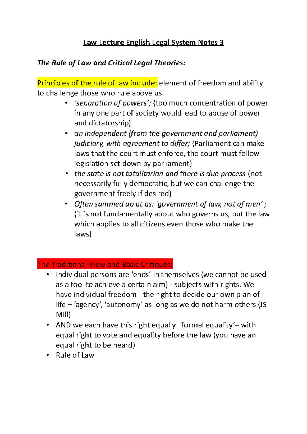 Law Lecture 3 Notes - info - about enlgihs legal system law - - StuDocu