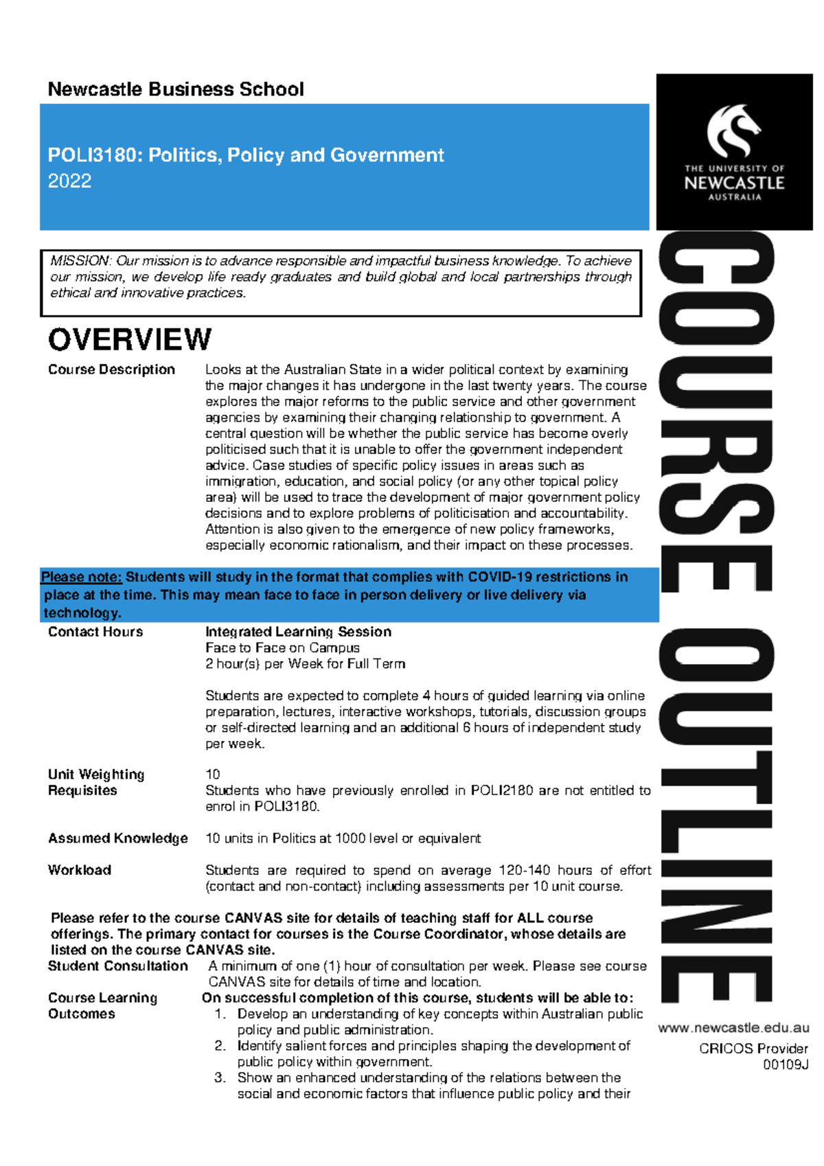 POLI3180 Course Outline-2 - Newcastle Business School POLI3180 ...