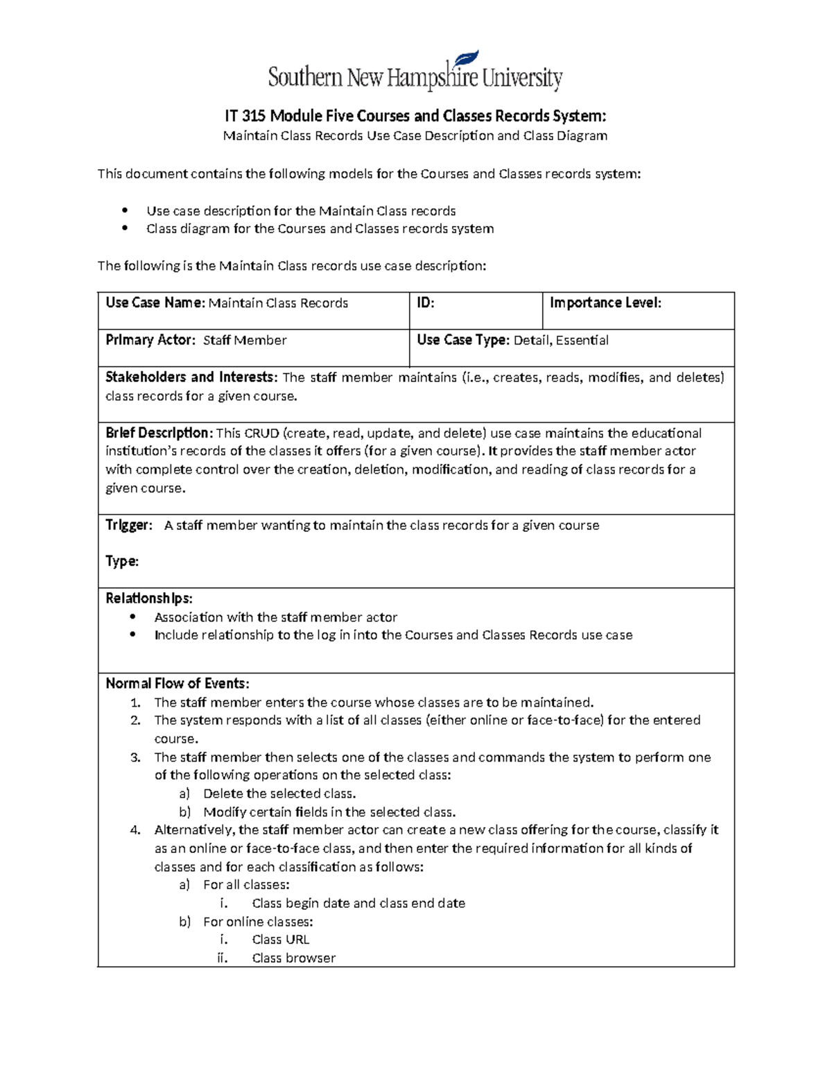 It315 module five courses and classes records system - IT 315 Module ...