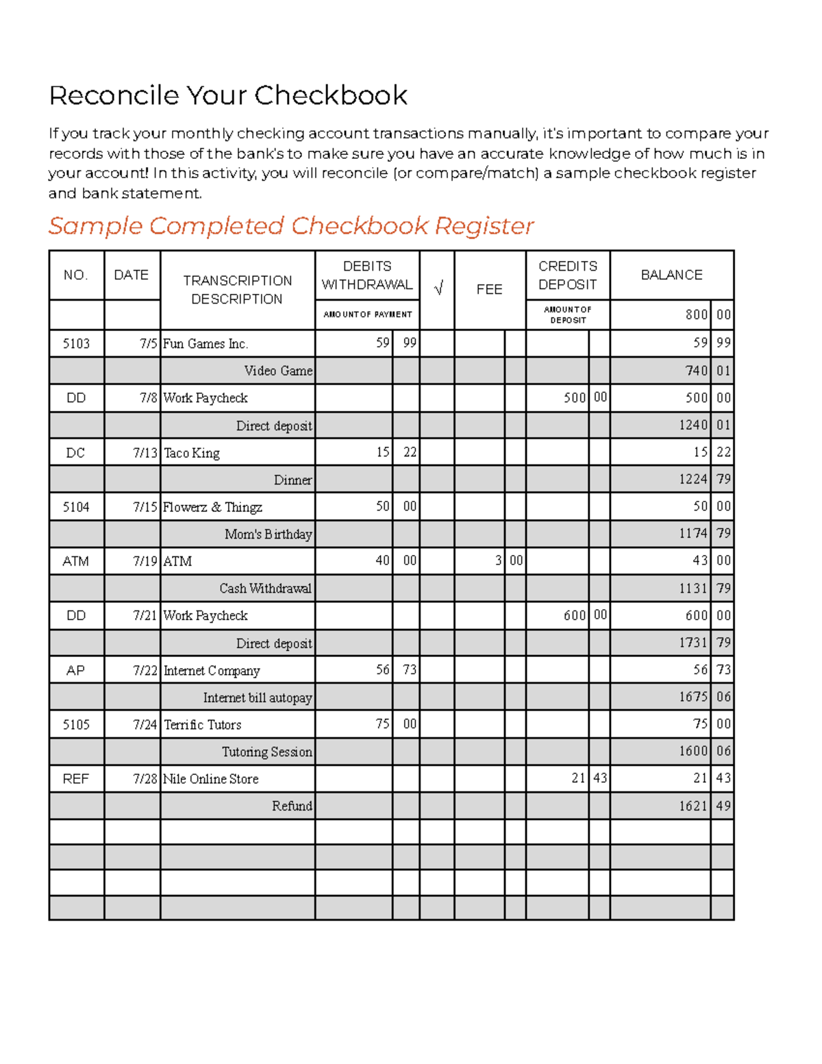 - 4 - Calculate Reconcile Your Checkbook - Reconcile Your Checkbook If ...