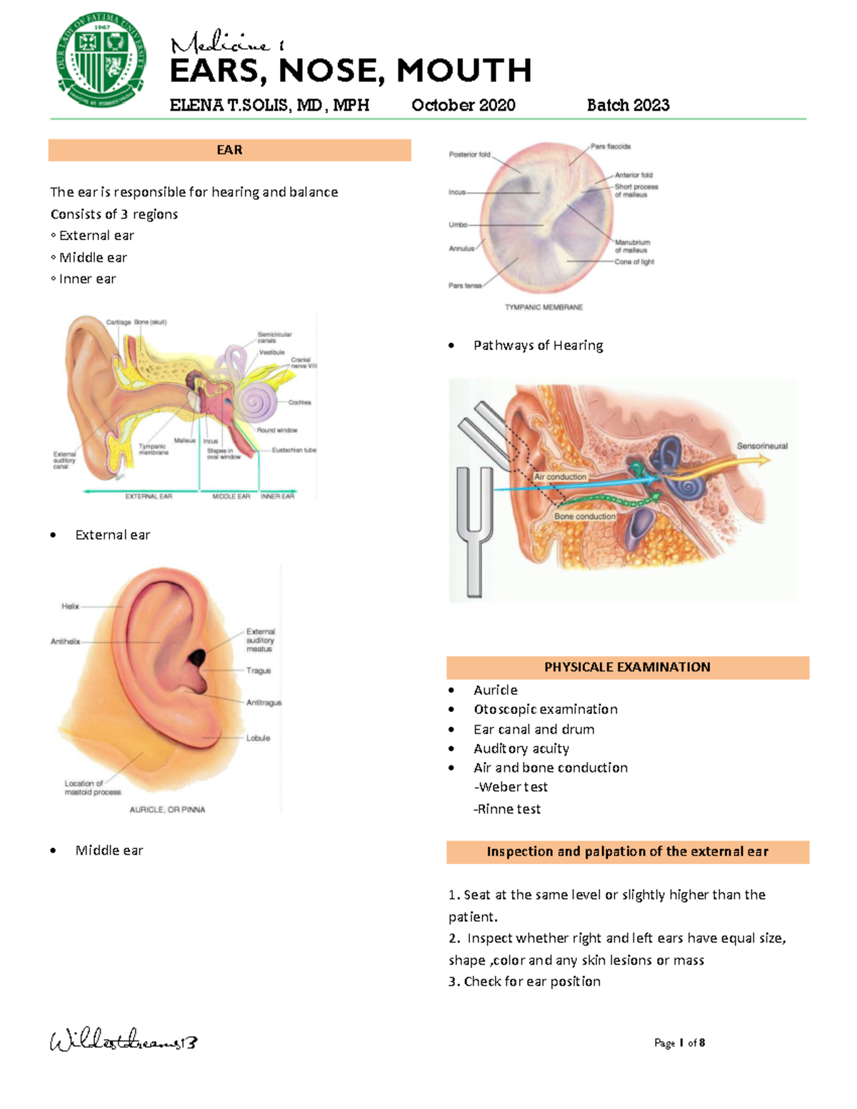 Ears Nose Mouth 2020 - physical assessment - Medicine 1 ELENA T, MD ...