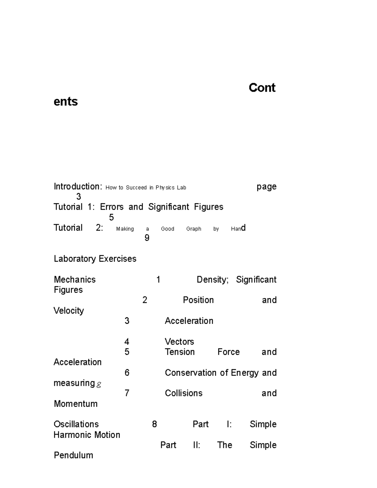 *PHYS 110 LAB - Lab manual and info - Cont ents Introduction: How to Succeed in Physics Lab page ...