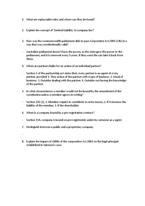 Sample Exam Question - Final exam revision - 1 Answer all parts of all ...