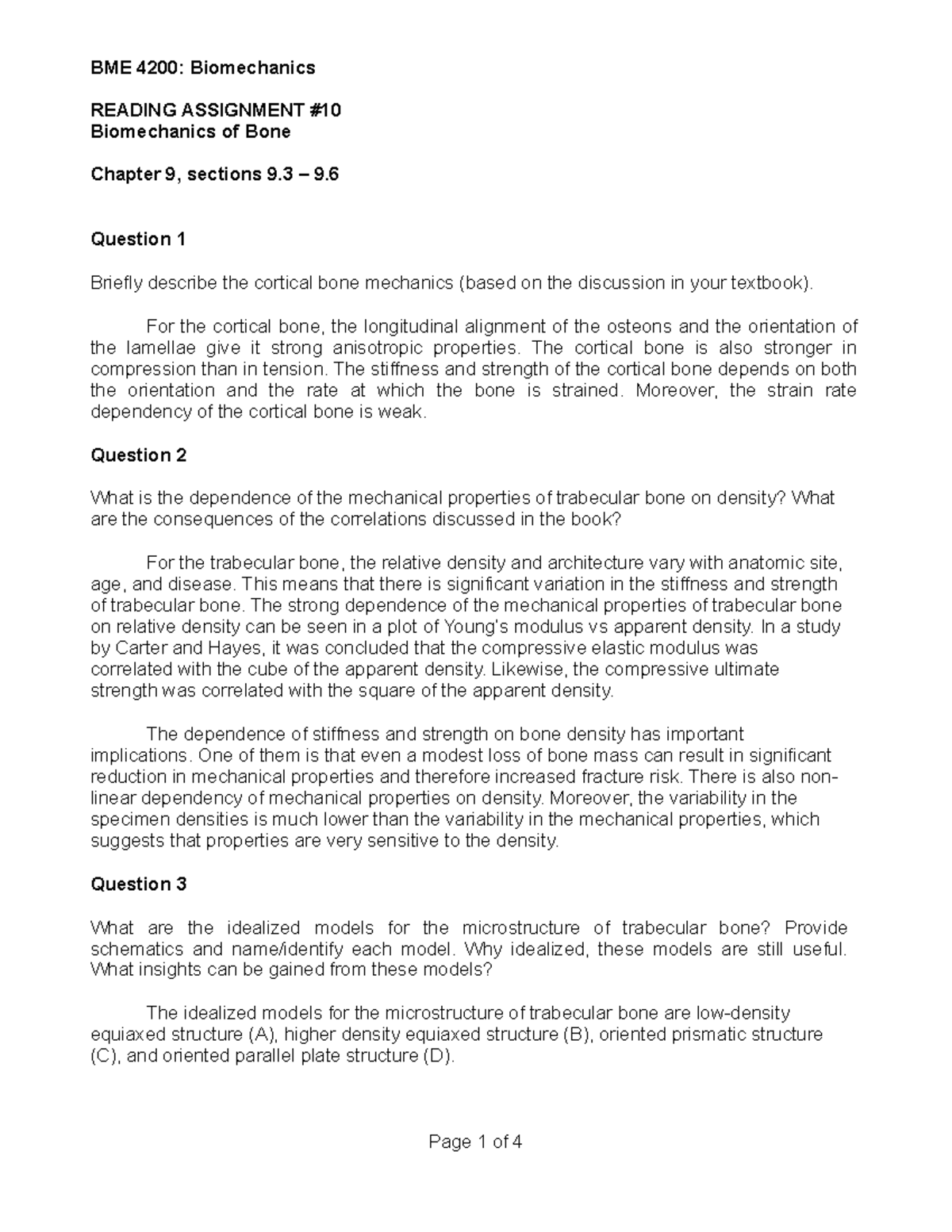 BME 4200 Reading 10 - BME 4200: Biomechanics READING ASSIGNMENT ...