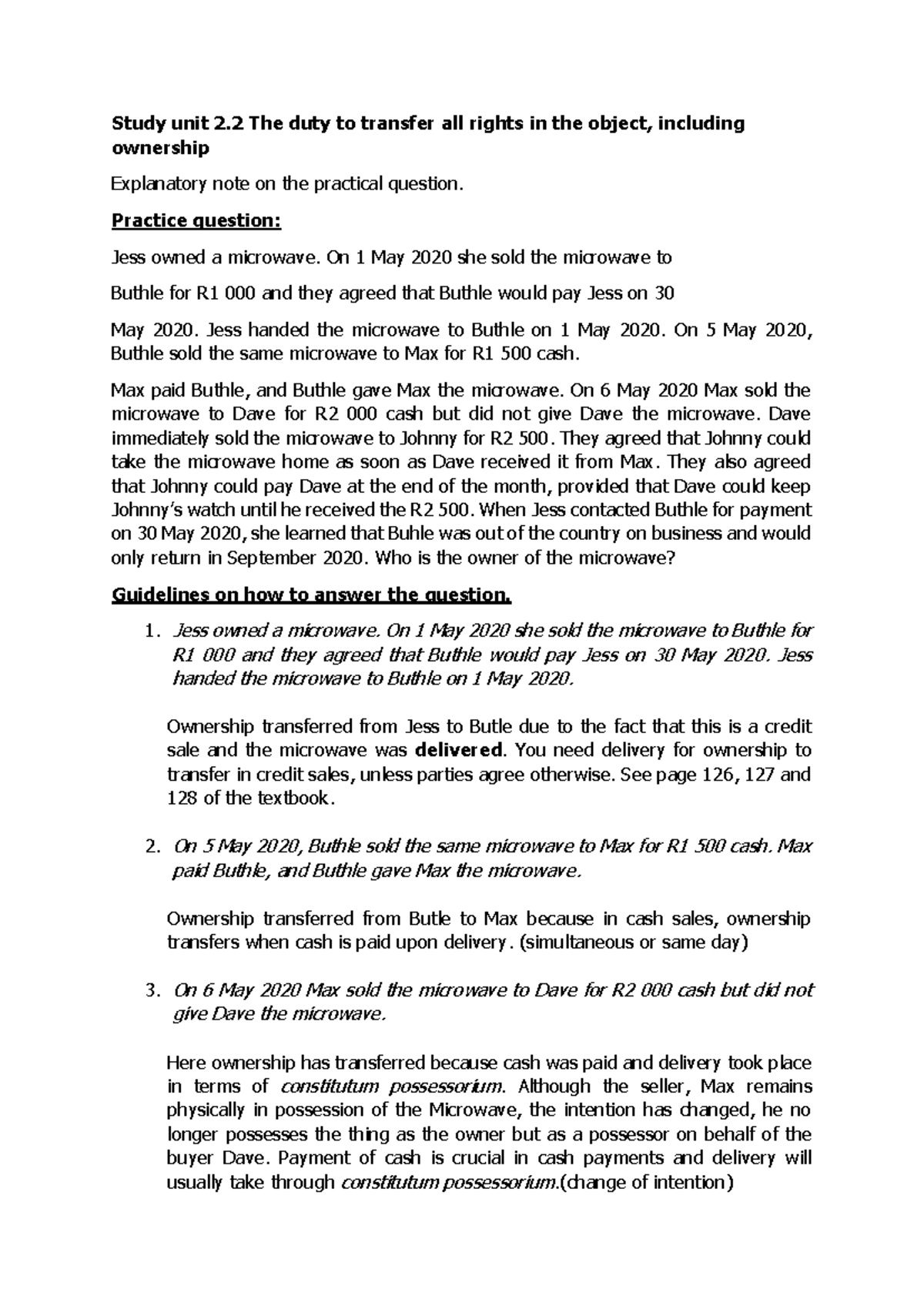Explanatory note on practice question for Study unit 2.2 Contract of ...