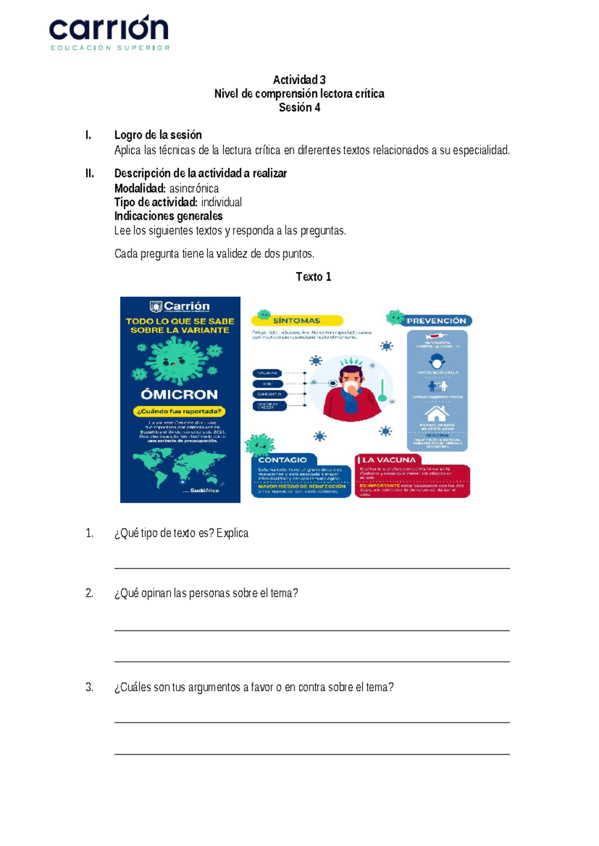 Actividad 3 - Comprension DE Lectura Critica - Actividad 3 Nivel de ...