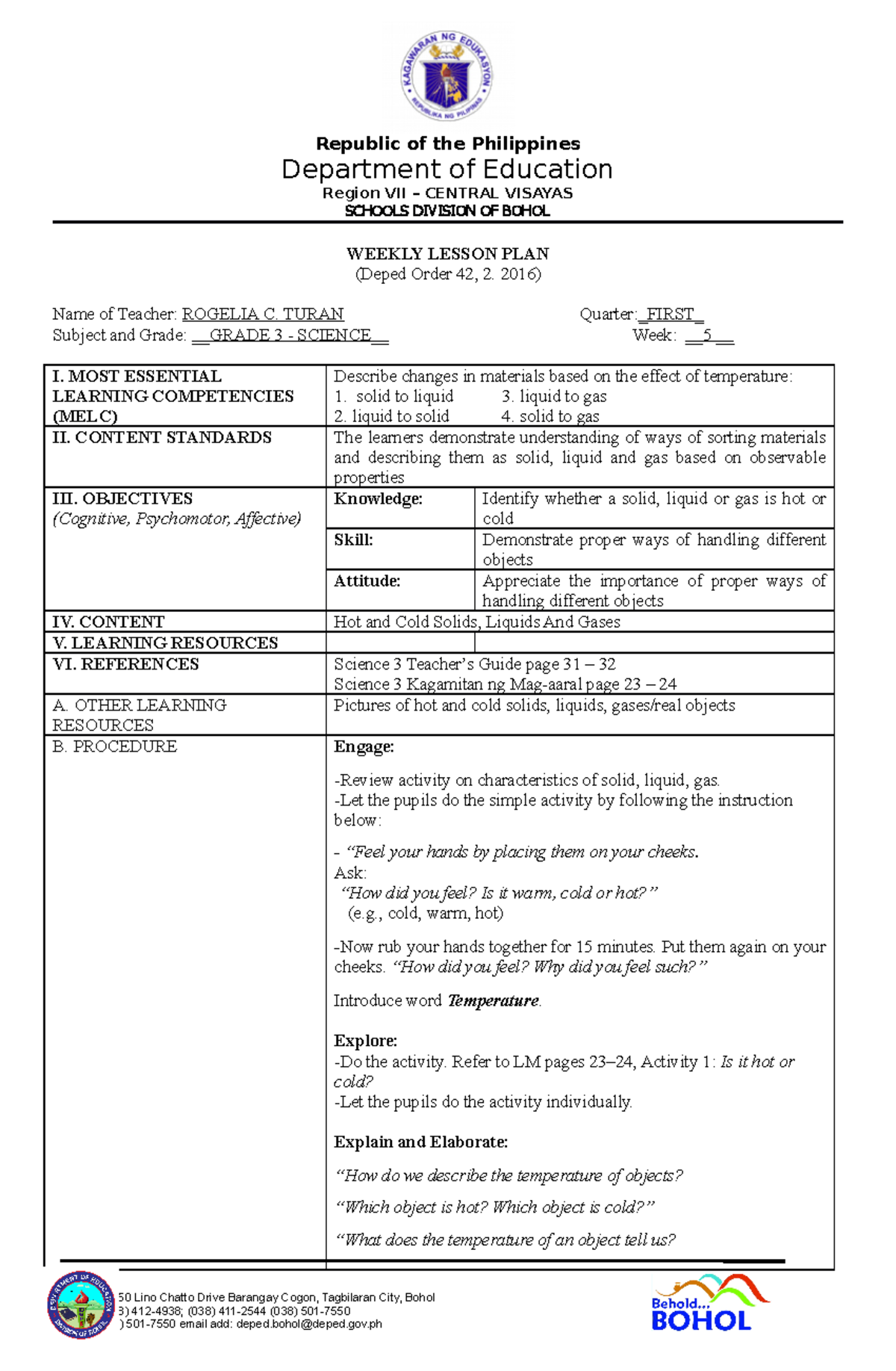 Science 3 Q1 Week 5 WLP - answwwwwwwwer - Republic of the Philippines ...