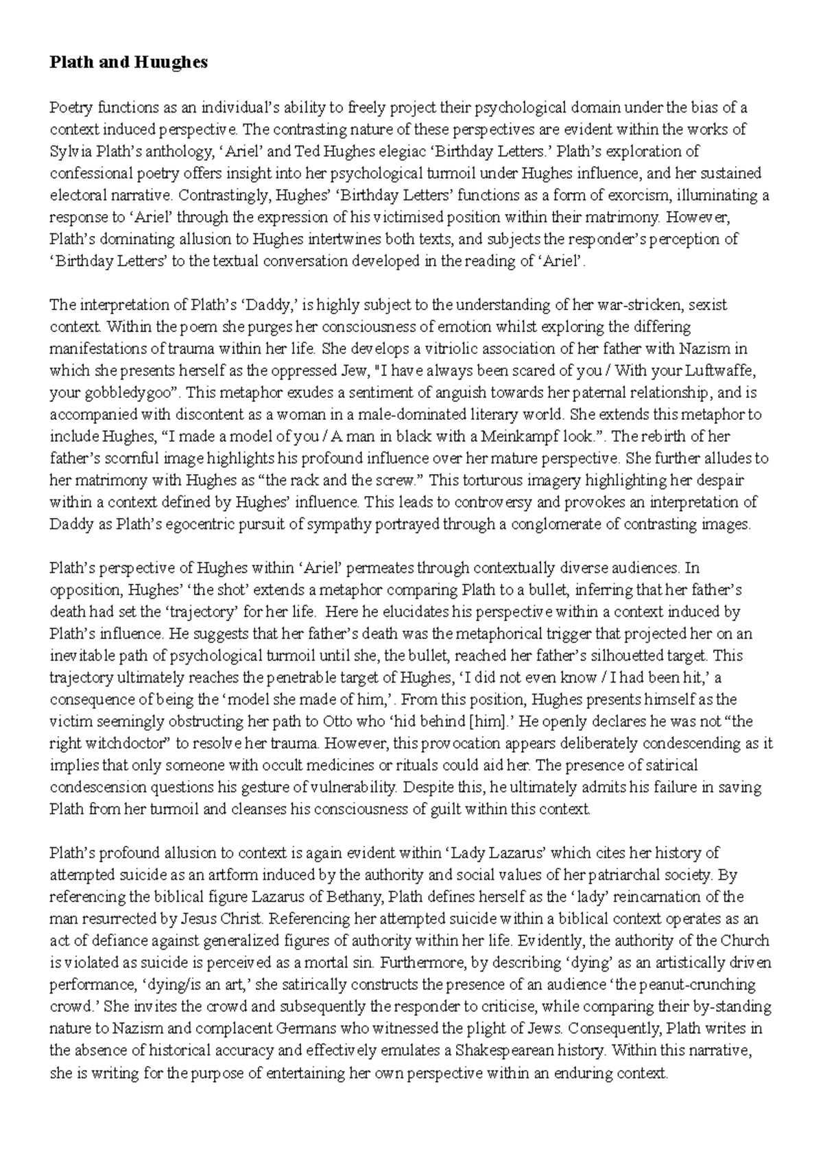 Poetry Study: Sylvia Plath and Ted Hughes - Plath and Huughes Poetry ...