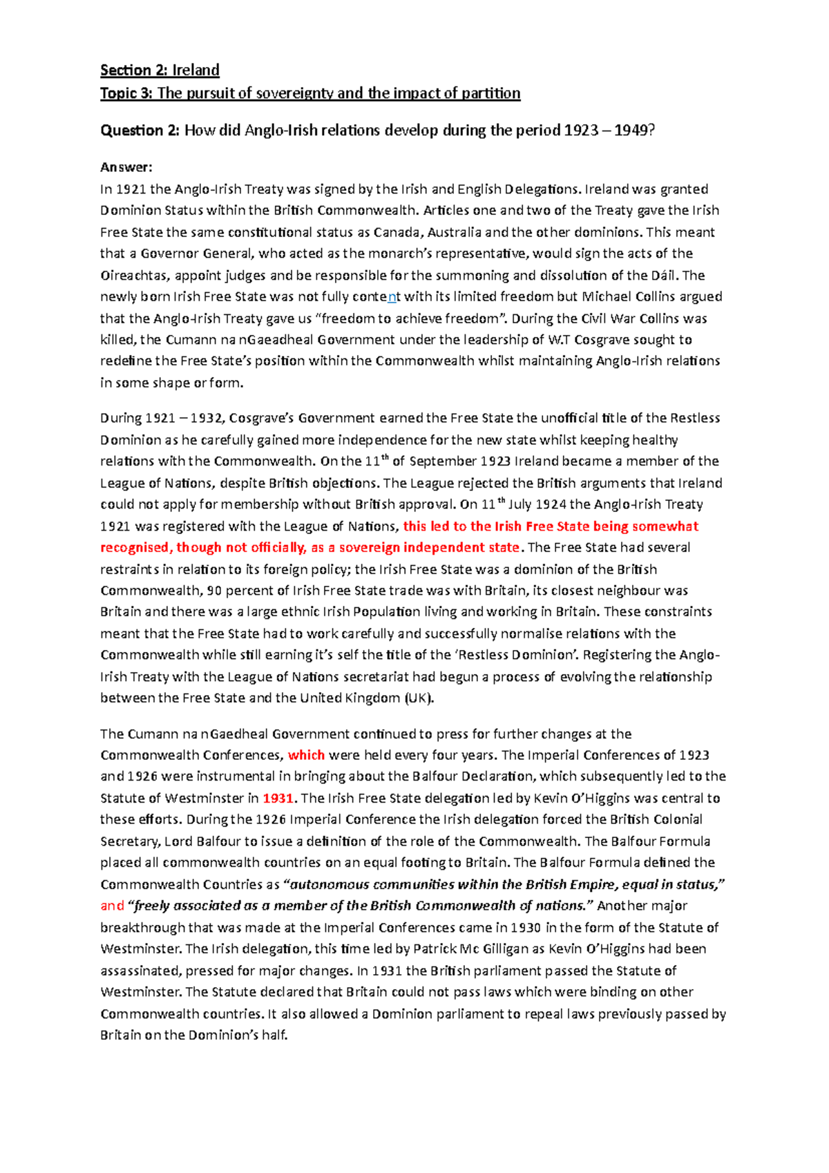 Anglo-irish-relations - Section 2: Ireland Topic 3: The pursuit of ...