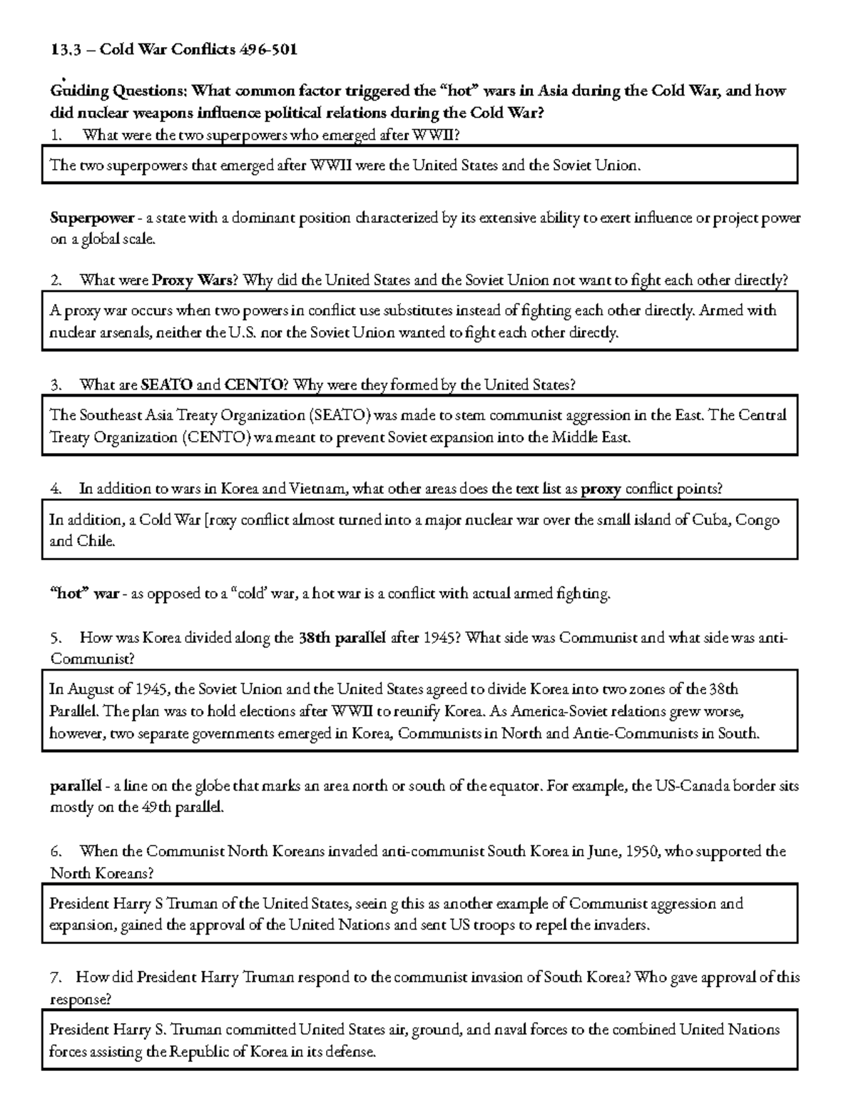 Lujuana Sena - Chapter 13, Lesson 3 Cold War Conflicts - 13 – Cold War ...