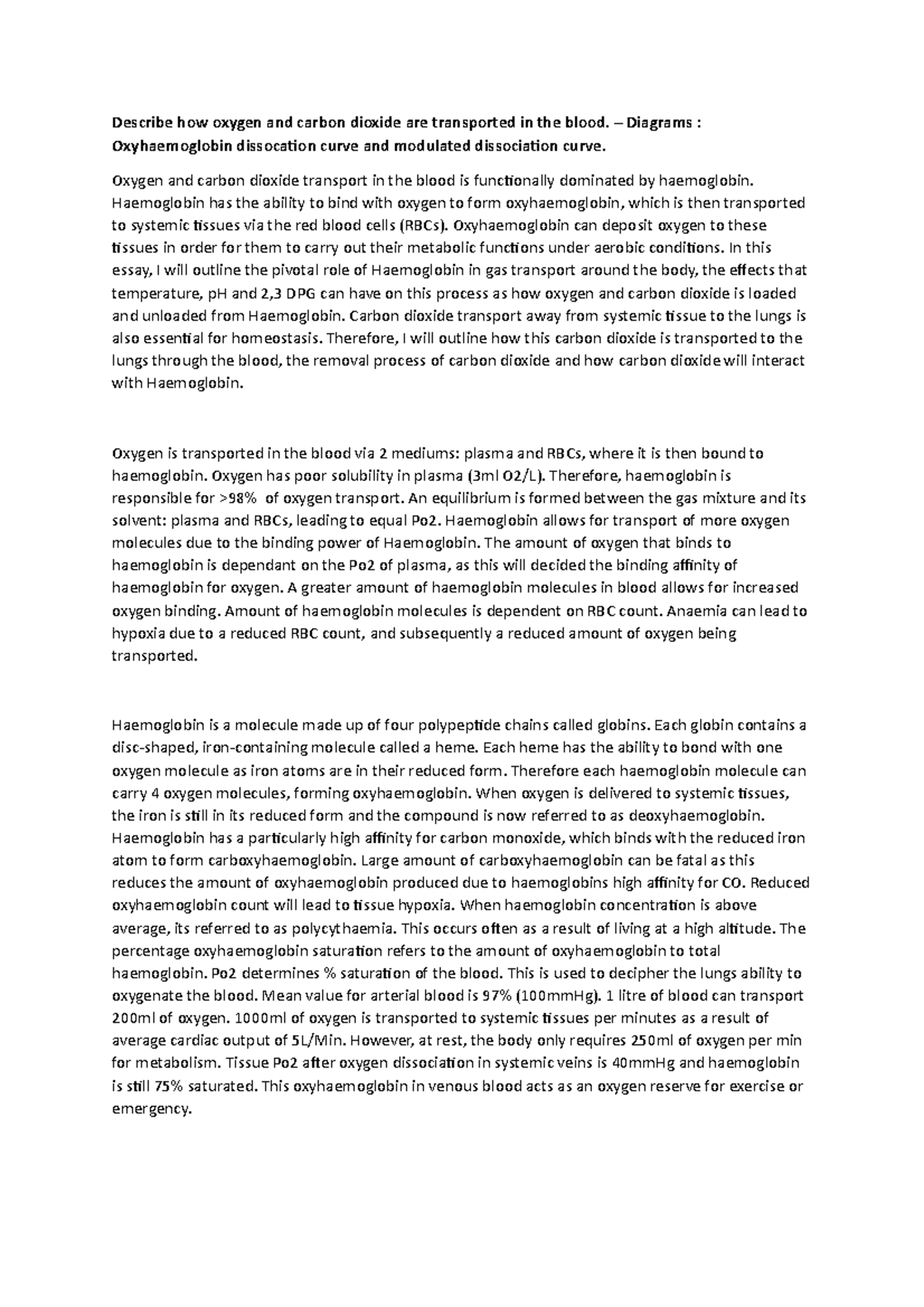 PL1002- Describe how oxygen and carbon dioxide are transported in the ...
