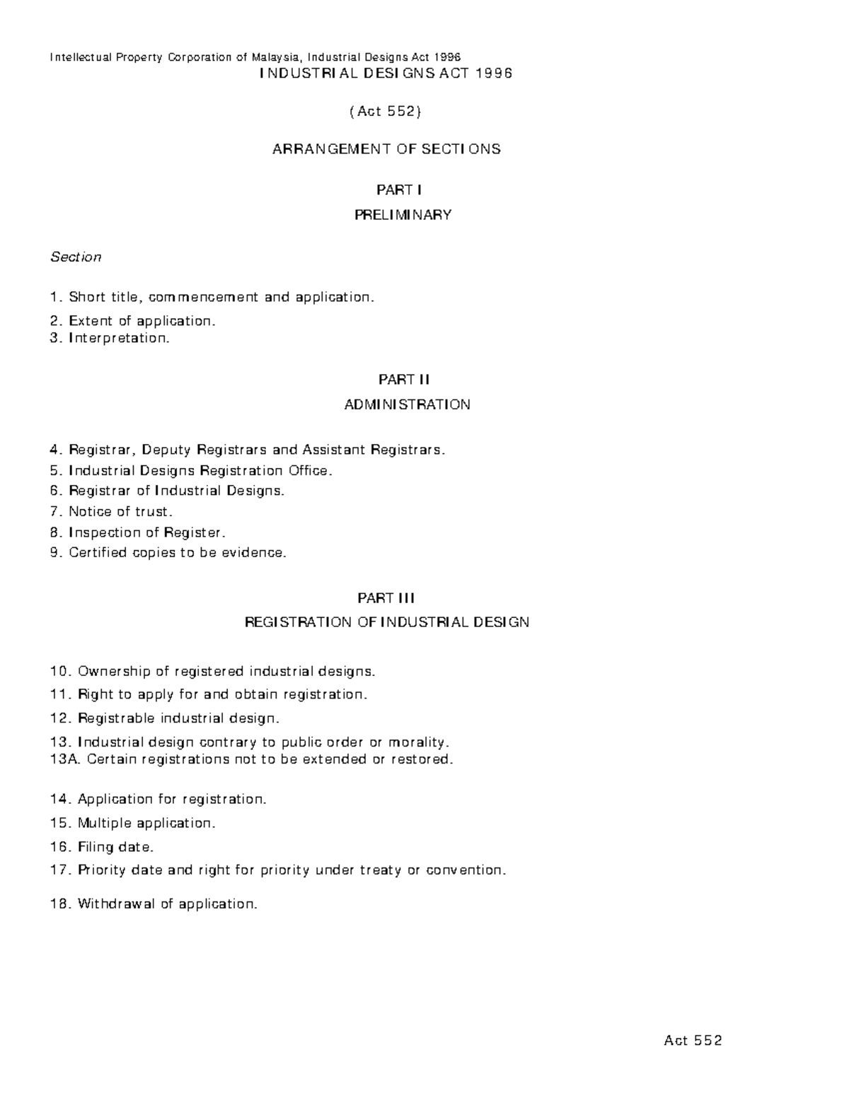 Industrial Designs Act 1996 Act 552 - I N D USTRI AL D ESI GN S ACT 1 9 ...