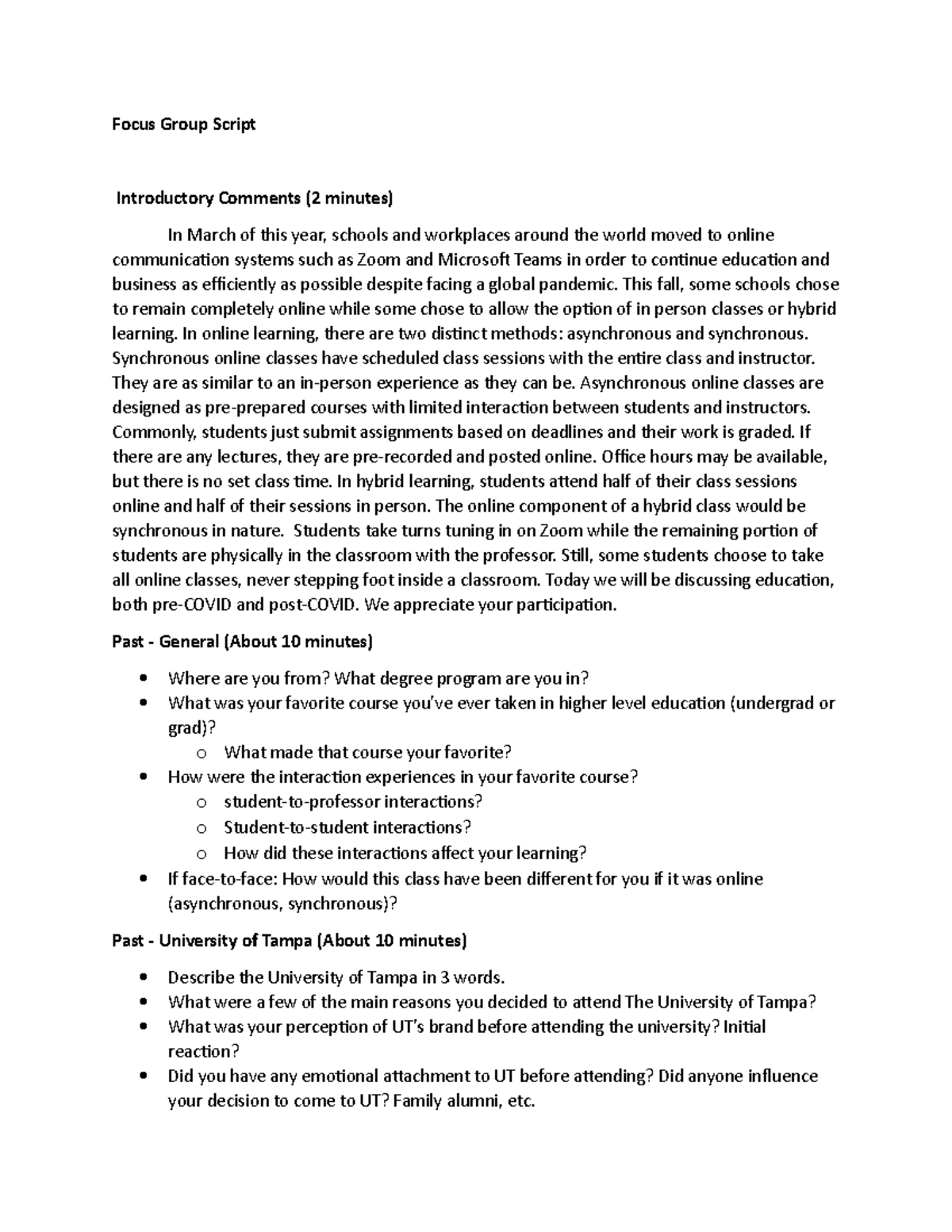 Focus Group Questions for Market Research - Focus Group Script ...