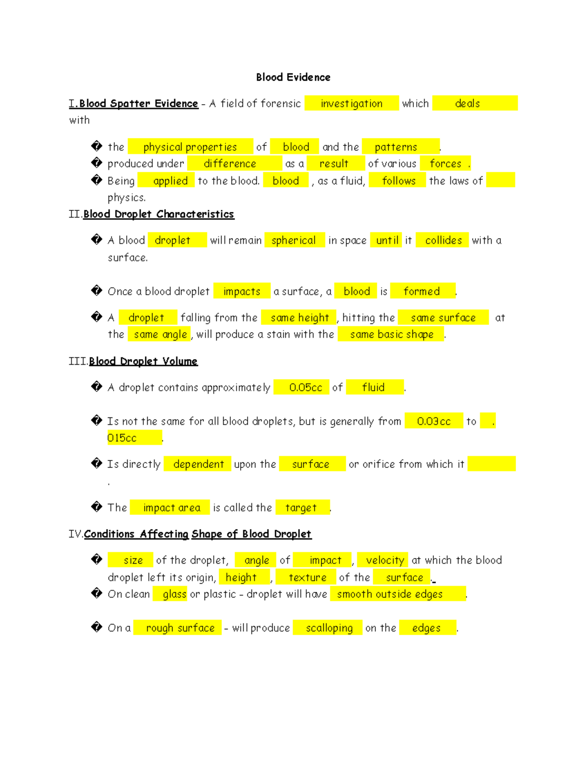 Blood Spatter Notes - Blood Evidence I .Blood Spatter Evidence - A ...
