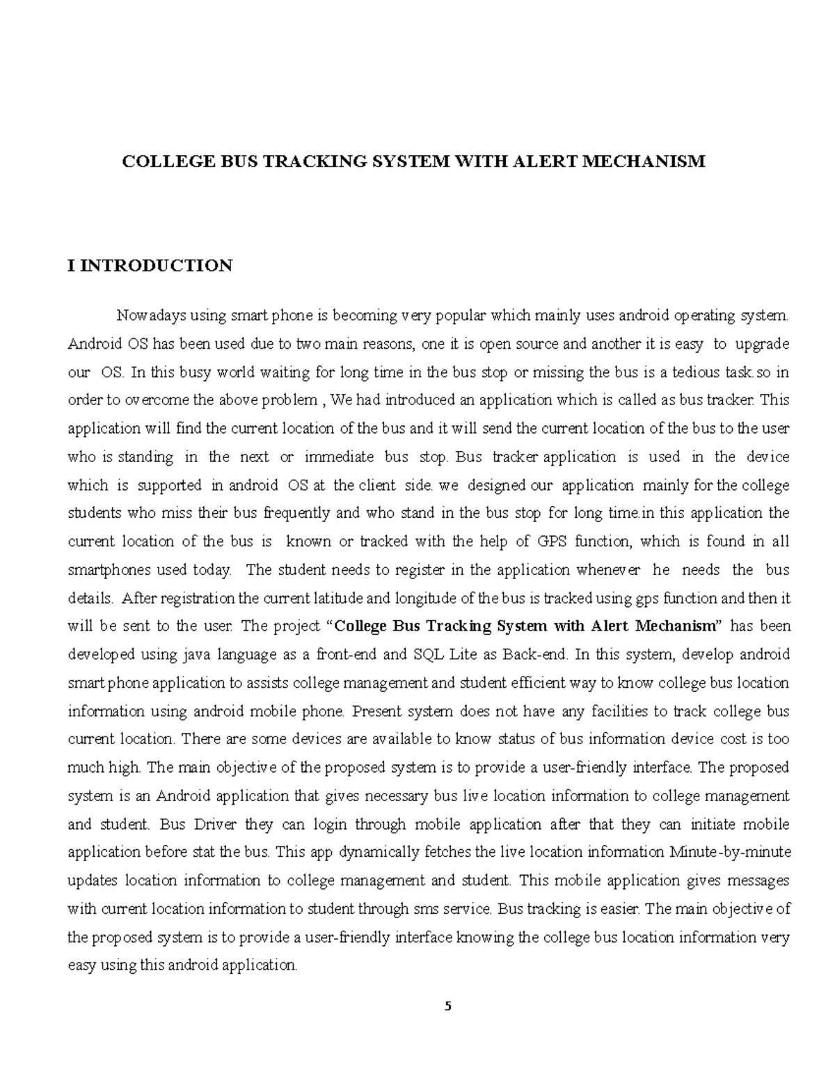 Bus tracking full document - COLLEGE BUS TRACKING SYSTEM WITH ALERT ...