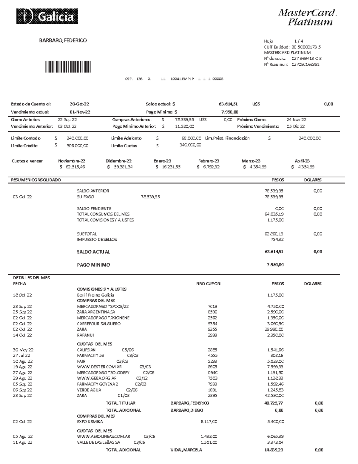 Resumen Tarjeta Mastercard 21-10-2022 - CUIT Entidad: 30 - 500001 73 ...