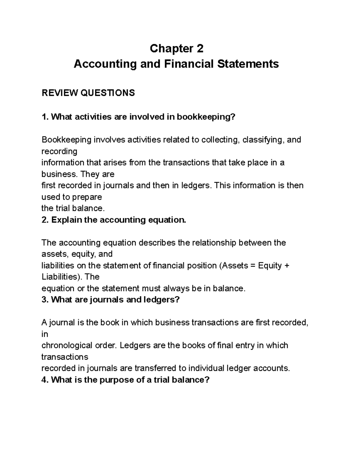 Accounting Financial Statements Review Questions - Chapter 2 Accounting ...