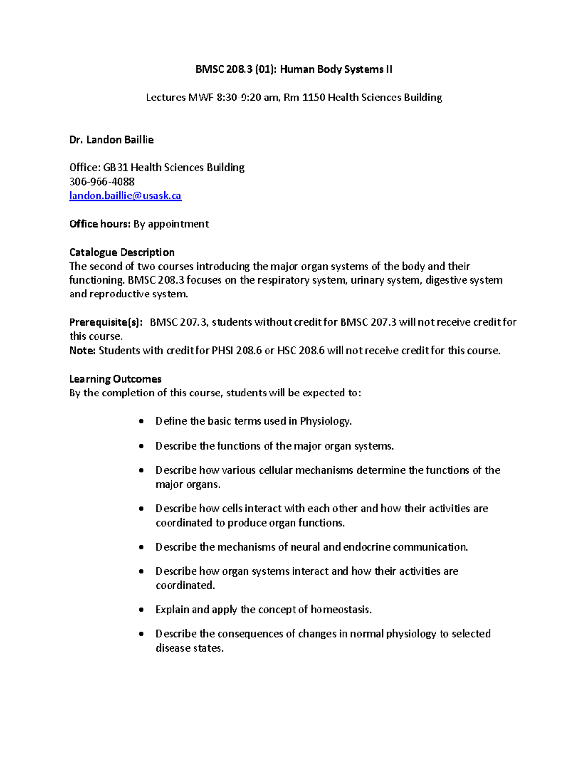 BMSC 208 Syllabus - BMSC 208 (01): Human Body Systems II Lectures MWF 8 ...