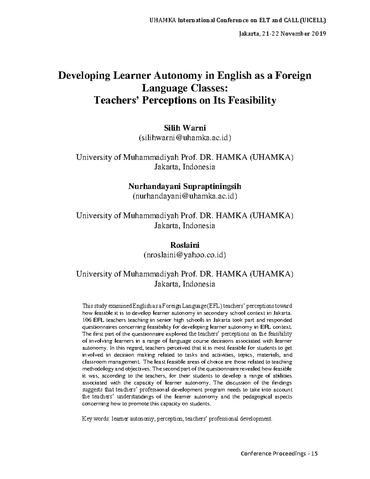 Developing Learner Autonomy in English as a Foreign Language Classes ...