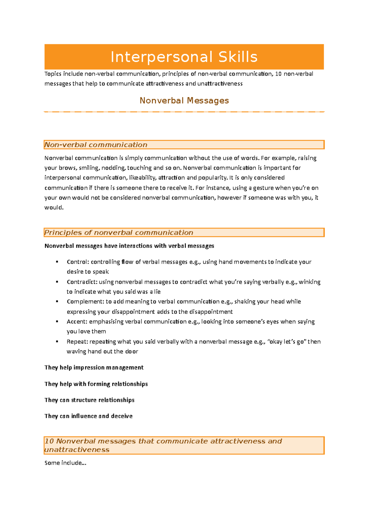 Interpersonal Skills 1 - Interpersonal Skills Topics include non-verbal ...