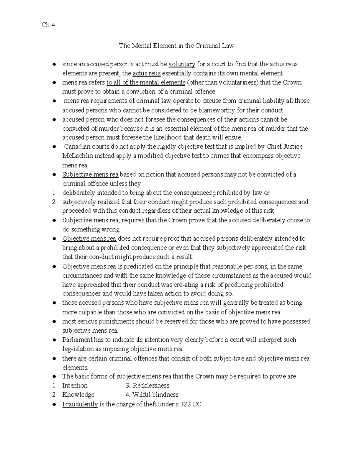 Ch 4 - These notes are based on the chapter "The Mental Element in the ...