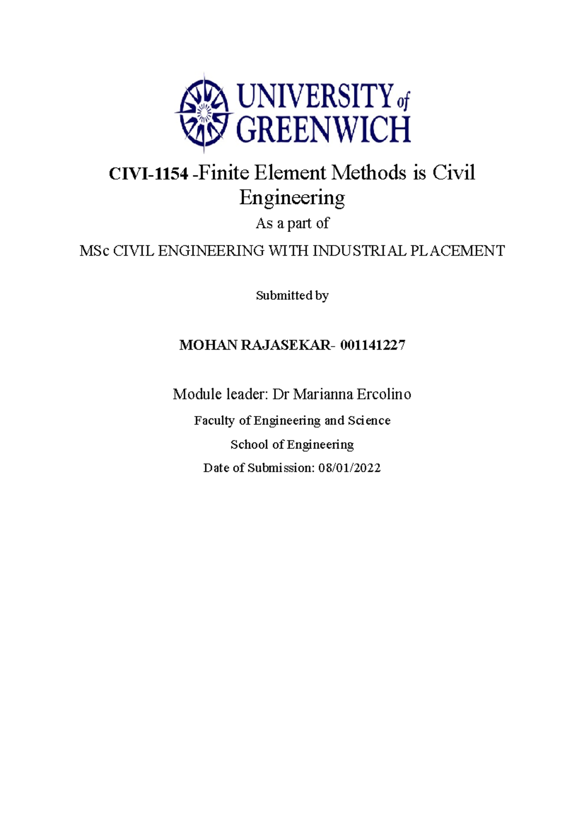 227 fem report - asgfcvgvghvh - CIVI-1154 -Finite Element Methods is ...