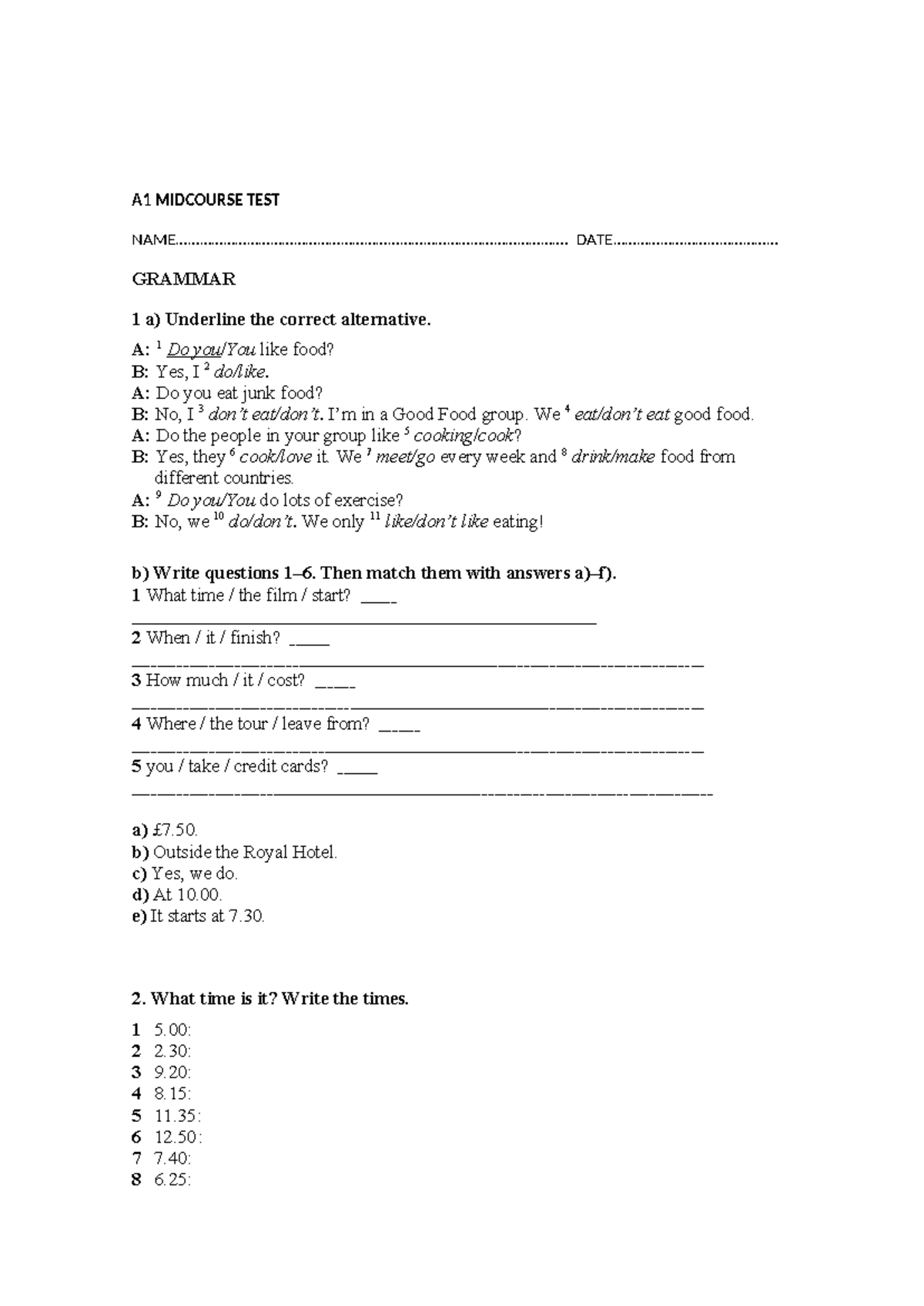 A1 test - A1 test - A1 MIDCOURSE TEST - Studocu