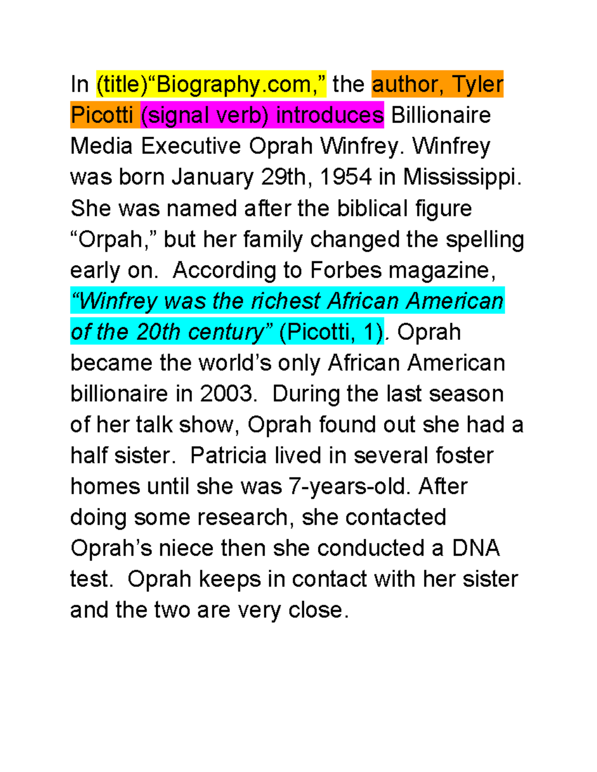 BHM I.C.E. Paragraph Example - In (title)“Biography,” the author, Tyler ...