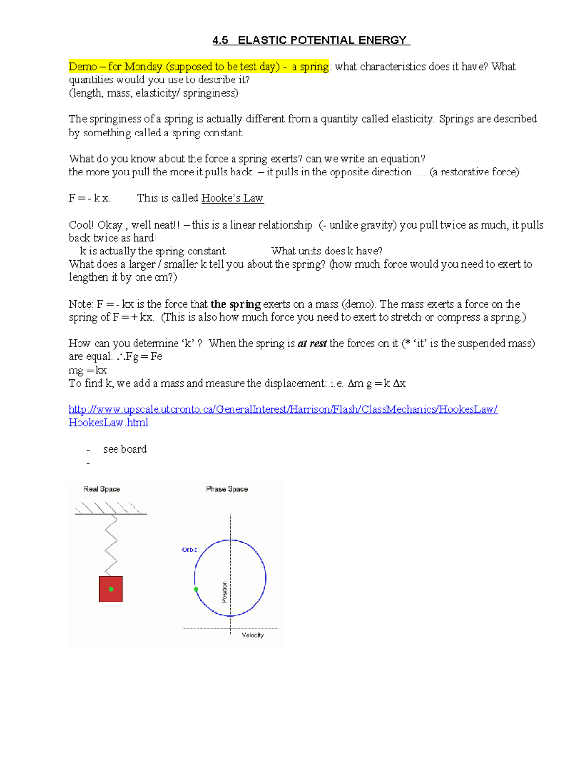 Chp 4.5 hooke's law - 4 ELASTIC POTENTIAL ENERGY Demo – for Monday ...