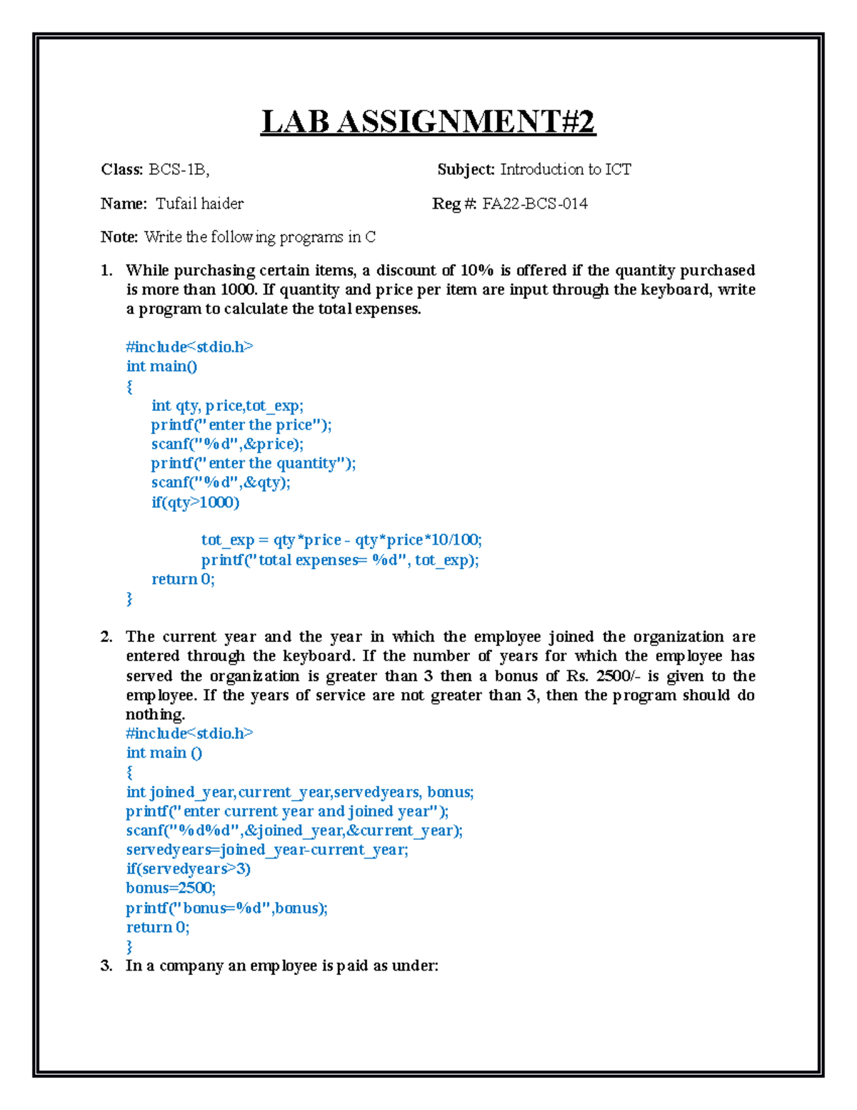 LAB TASK 8 - ,sdcnmas - LAB ASSIGNMENT# Class: BCS-1B, Subject: Introduction to ICT Name: Tufail ...