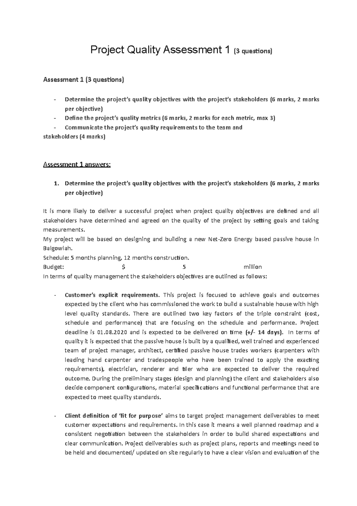 Project Quality Assessment 1 - Determine the project’s quality ...