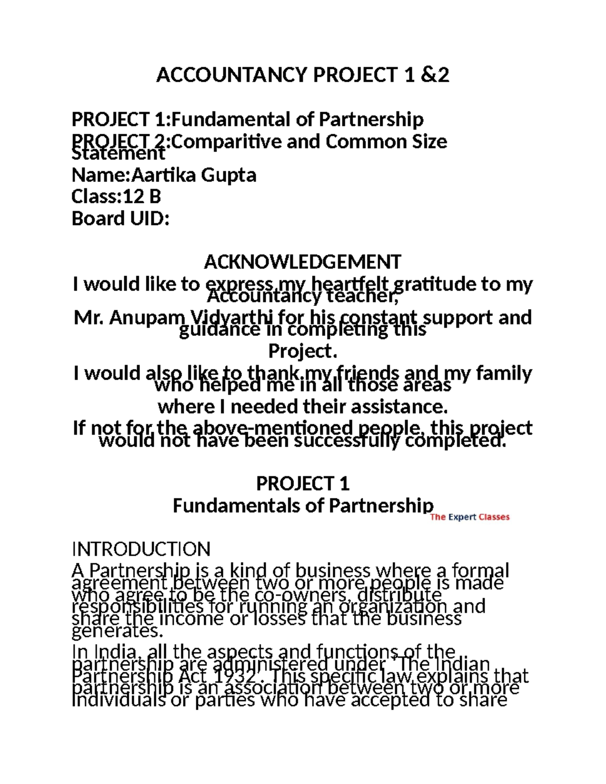 ISC Accounts Project - ACCOUNTANCY PROJECT 1 & PROJECT 1:Fundamental of ...