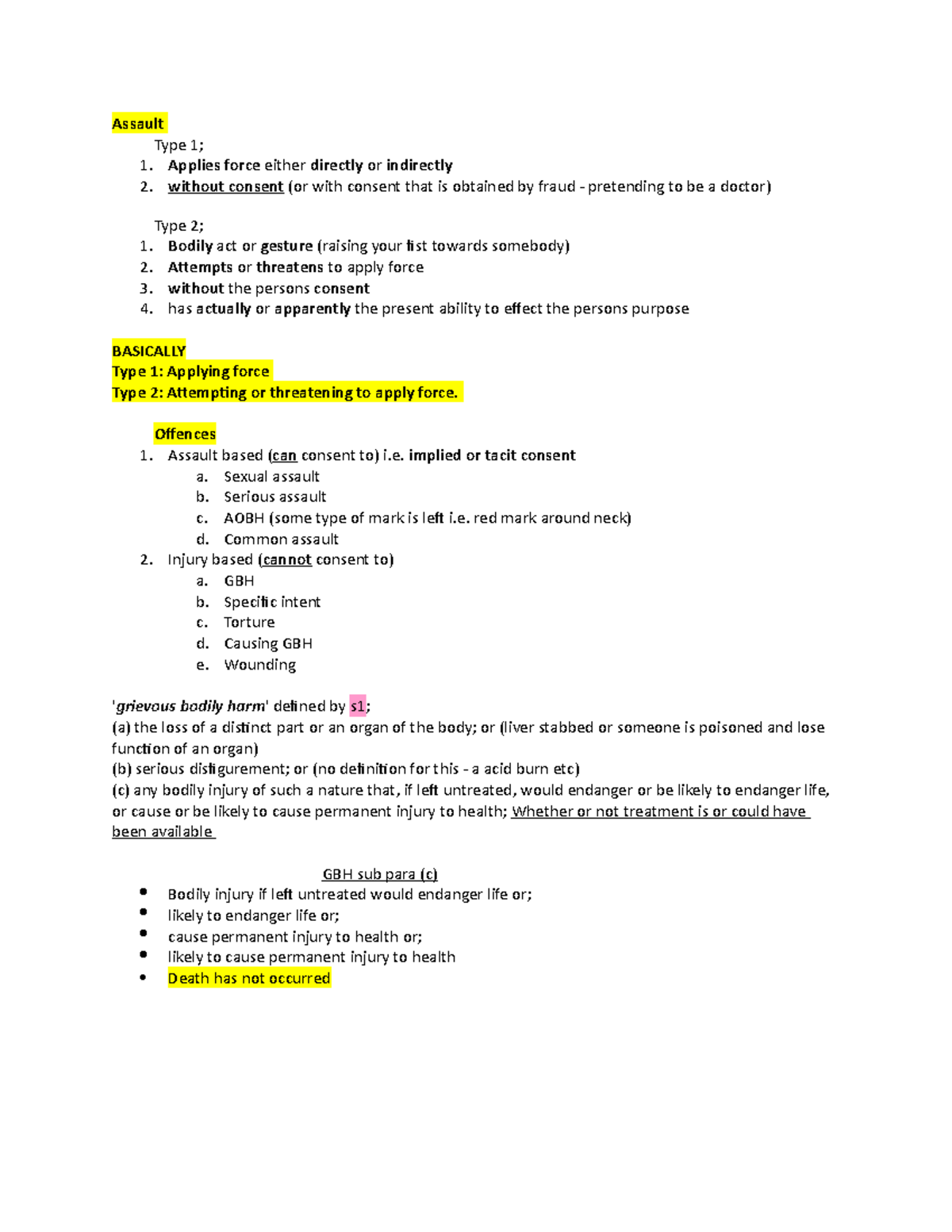 Assault notes Criminal - Assault Type 1; Applies force either directly ...