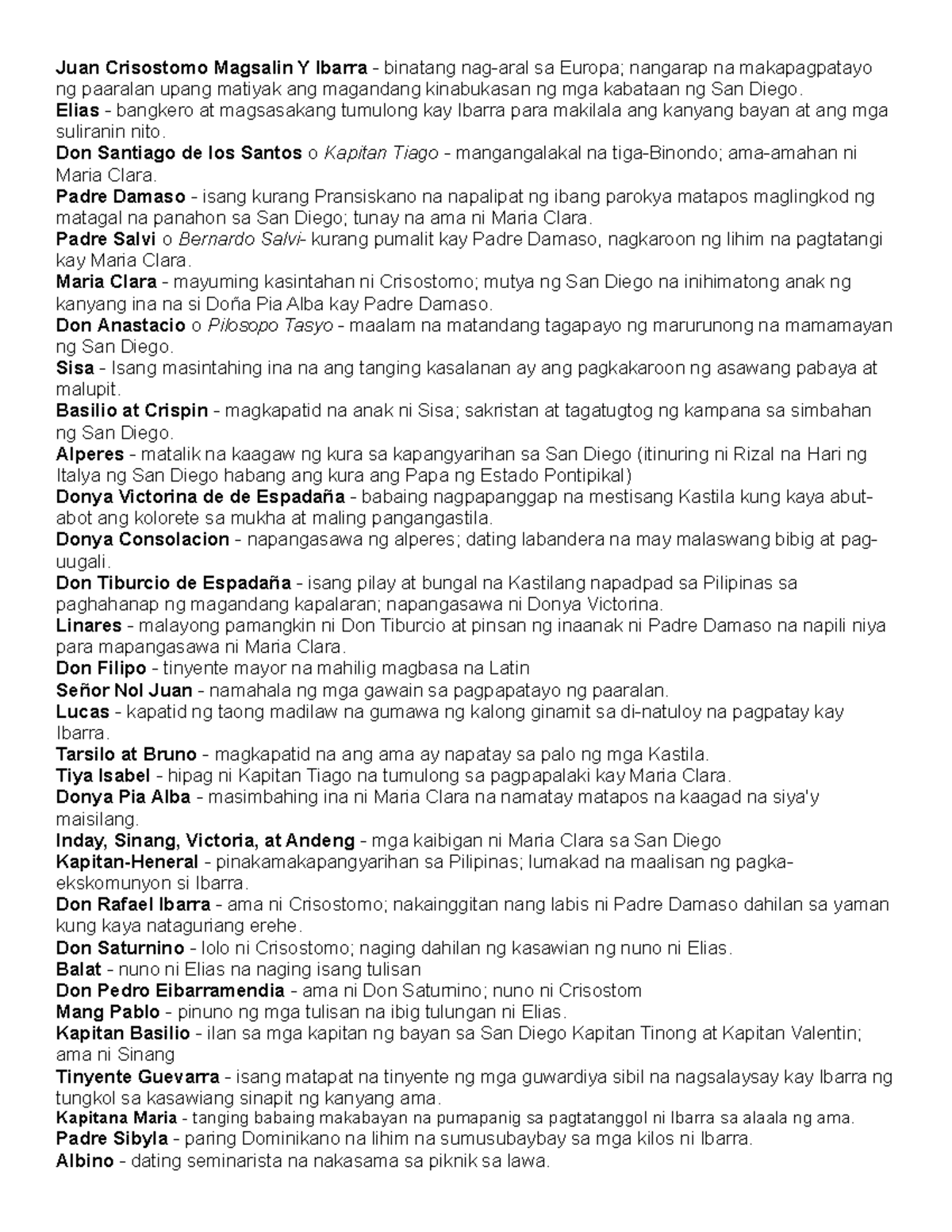 MGA Tauhan NOLI ME Tangera - Juan Crisostomo Magsalin Y Ibarra ...