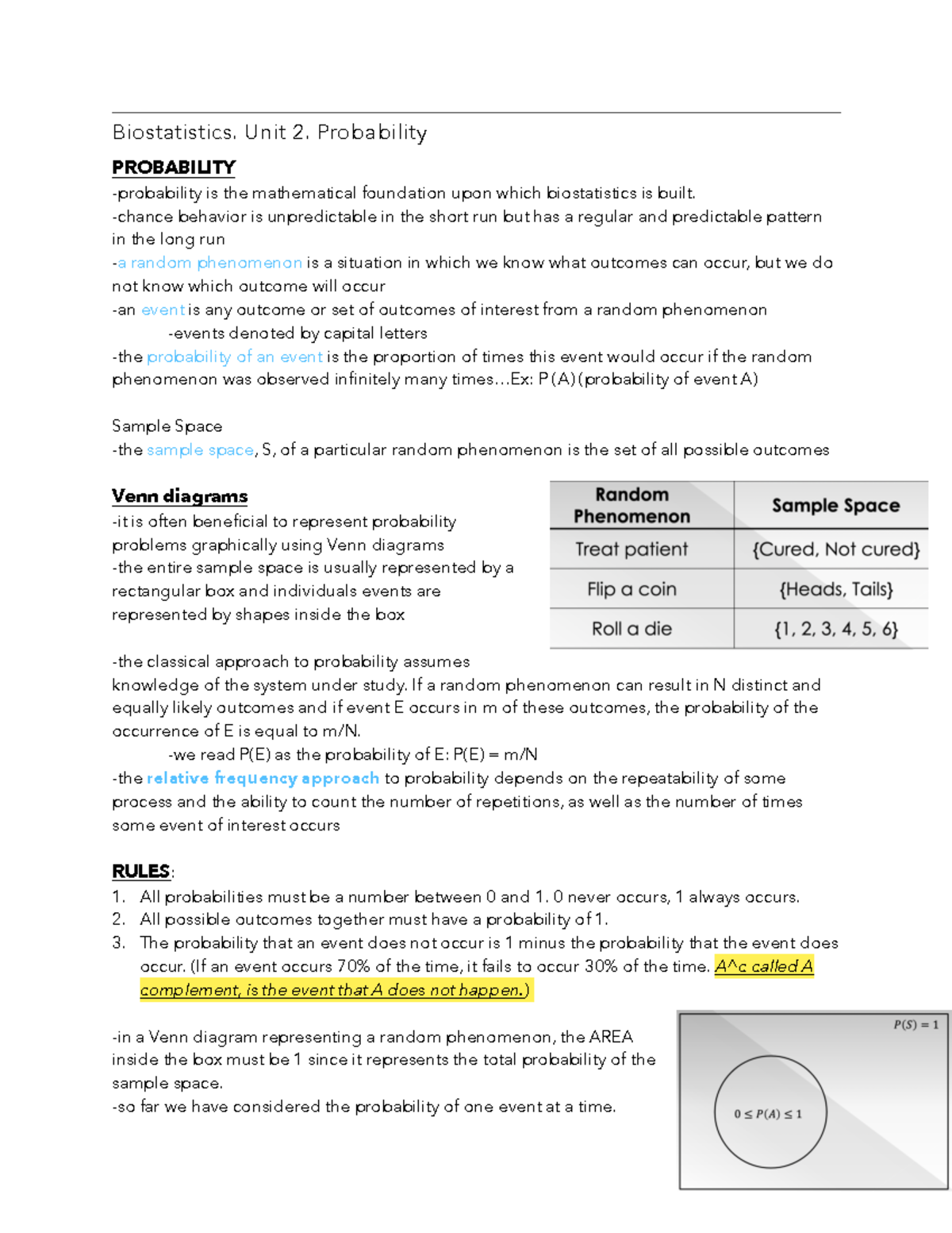 Unit 2 Notes - Inceoglu-Koyun - Biostatistics. Unit 2. Probability ...