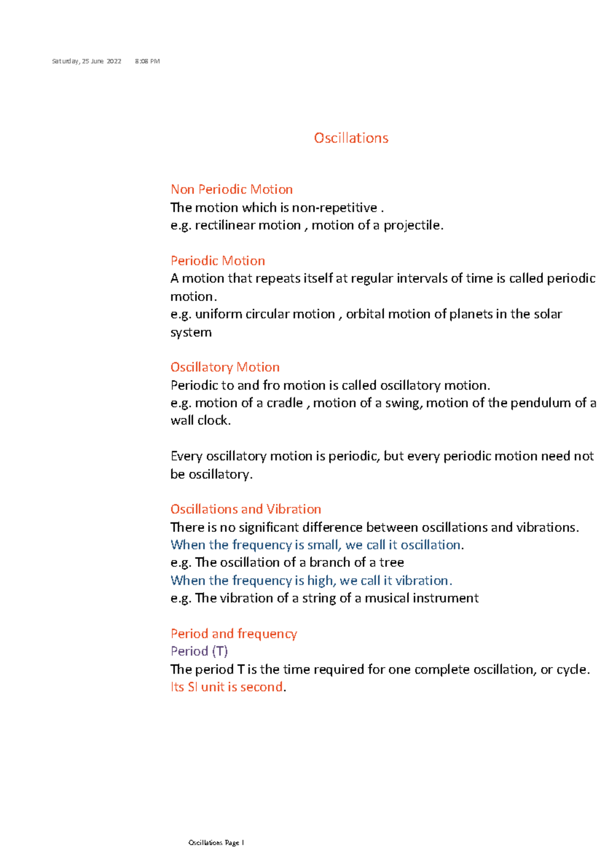 Oscillations basics - Non Periodic Motion The motion which is non ...