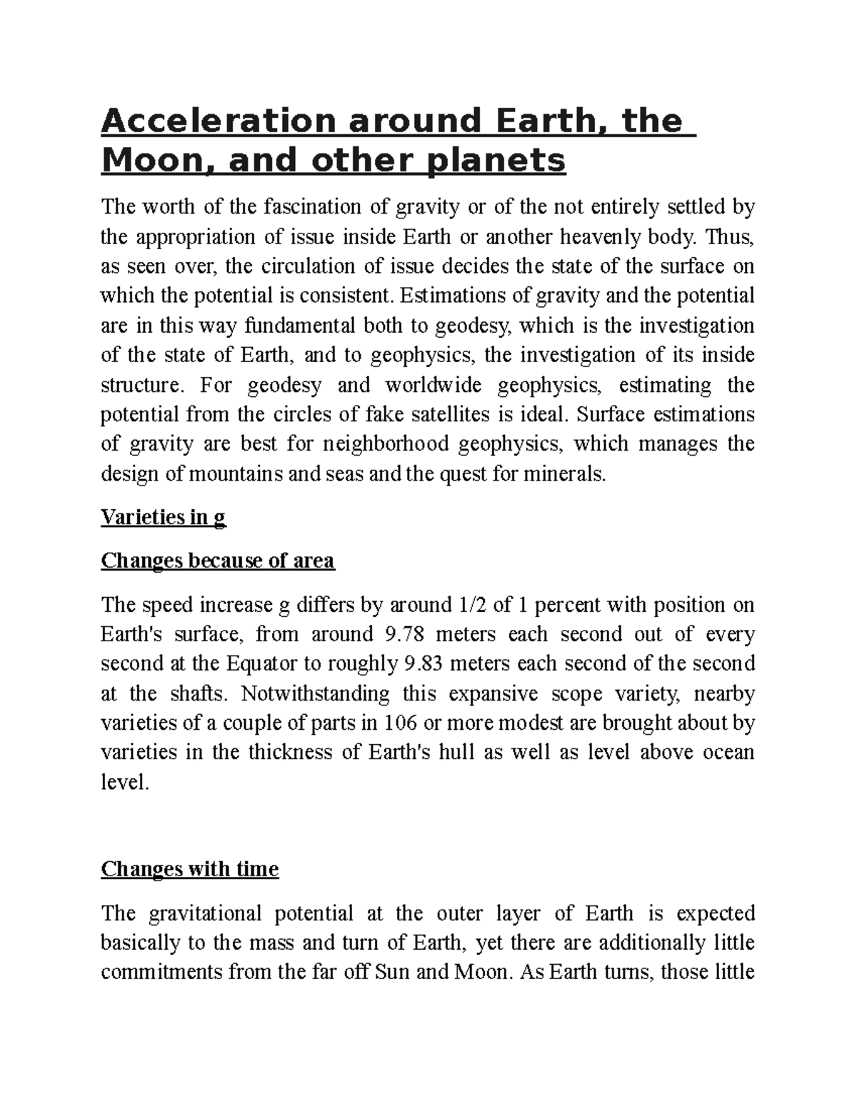Acceleration around Earth, the Moon, and other planets - Acceleration ...